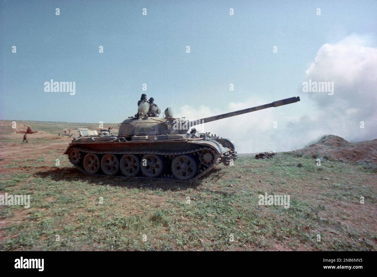 A Syrian T55 Soviet built tank somewhere in the Golan Heights in Syria ...