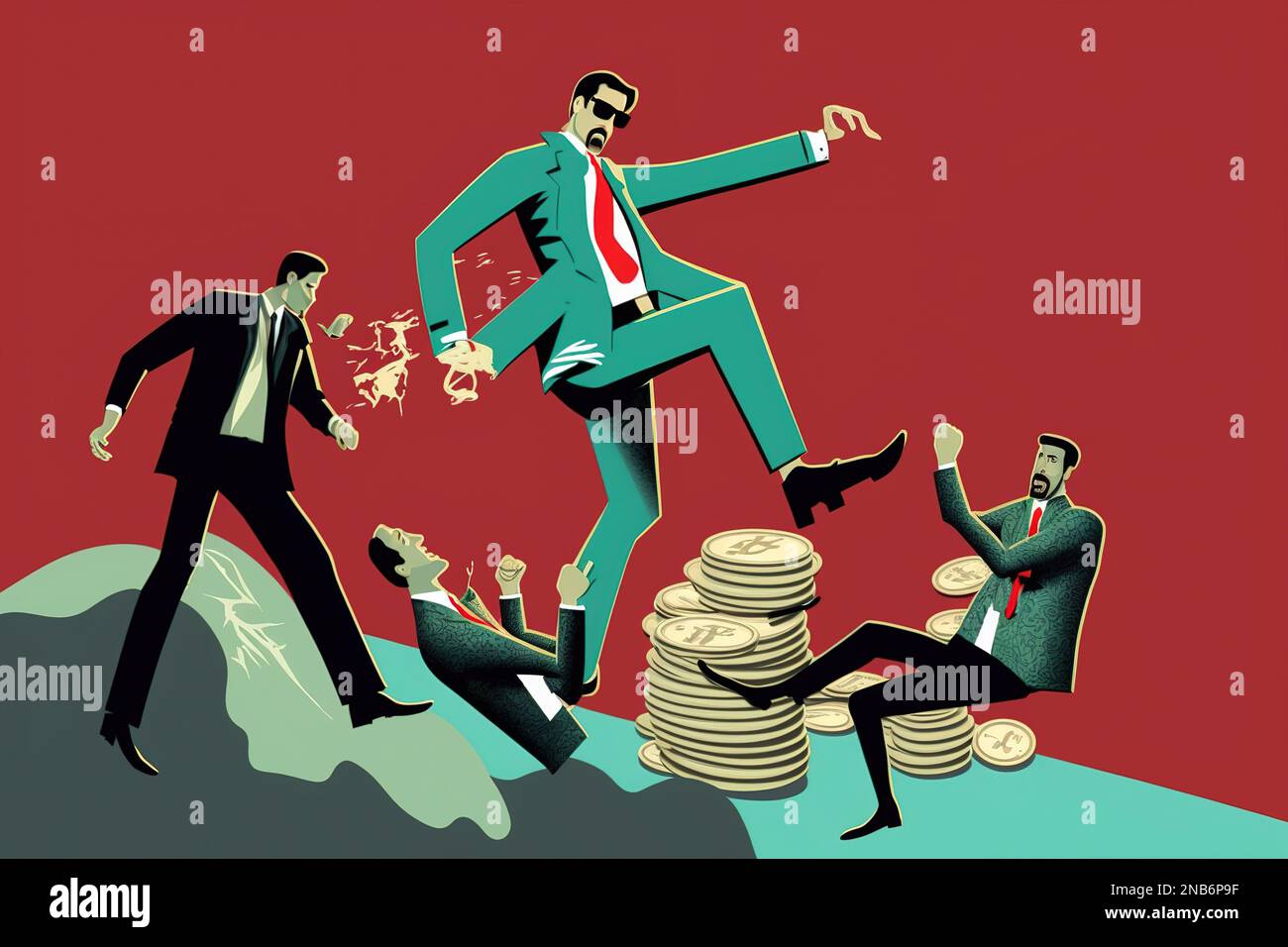 Businessmen fight to defend their corporate profits, illustration Stock ...