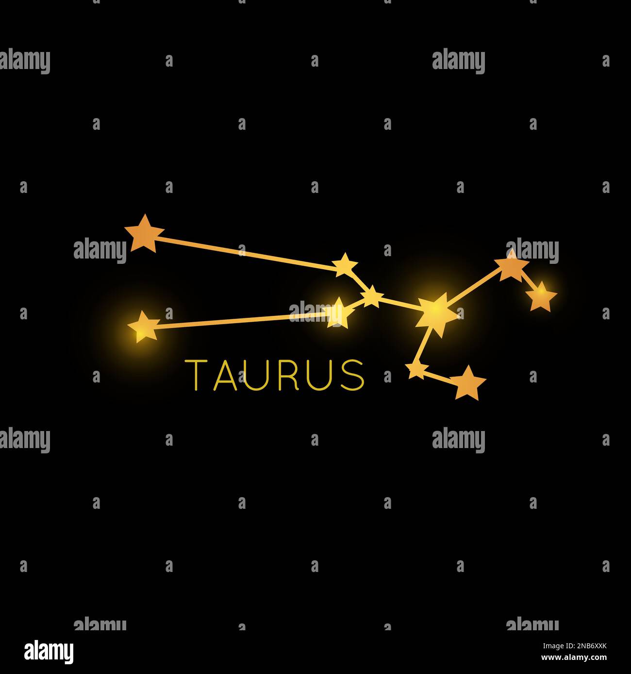 Taurus golden zodiac constellation, gold stars. Vector horoscope symbol ...