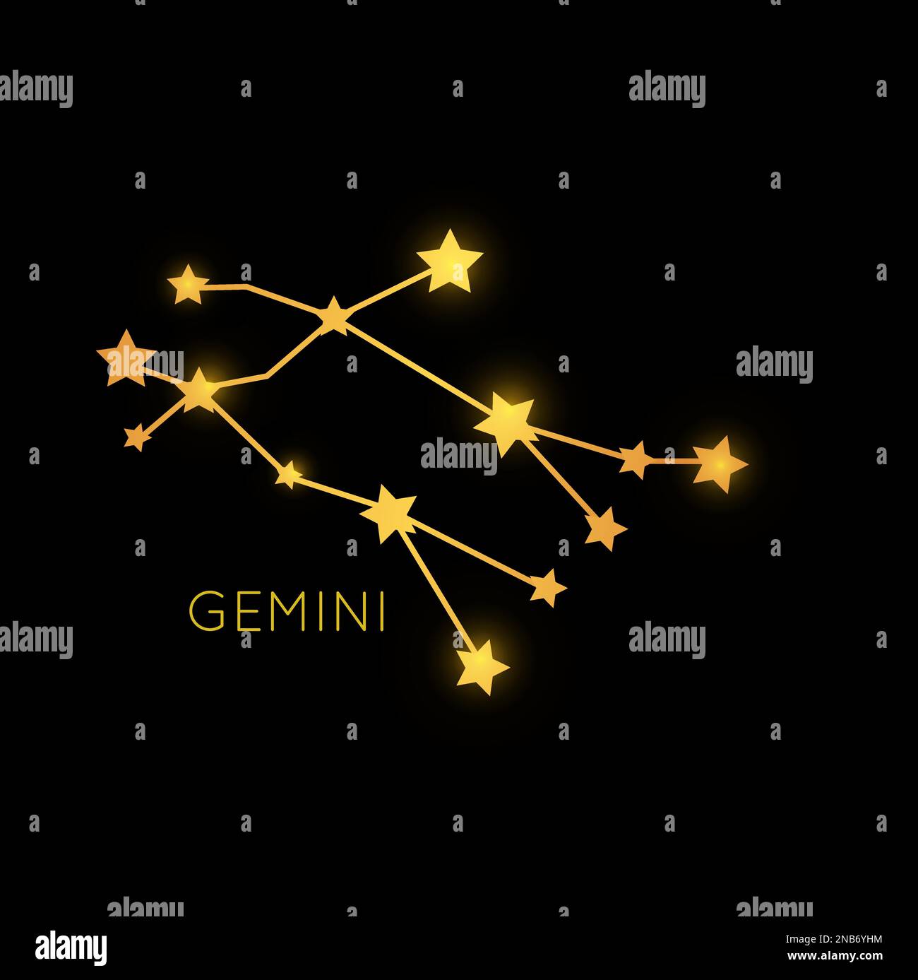 Gemini, constellation of zodiac sign in space, cosmic magic golden ...