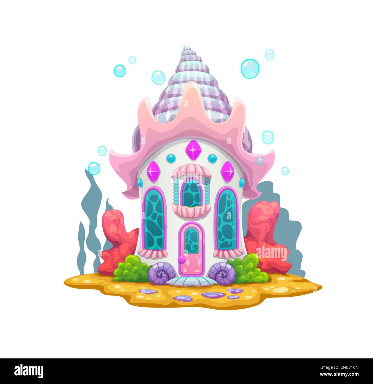 Cartoon underwater mermaid fairy house. Vector sea dwelling of ...
