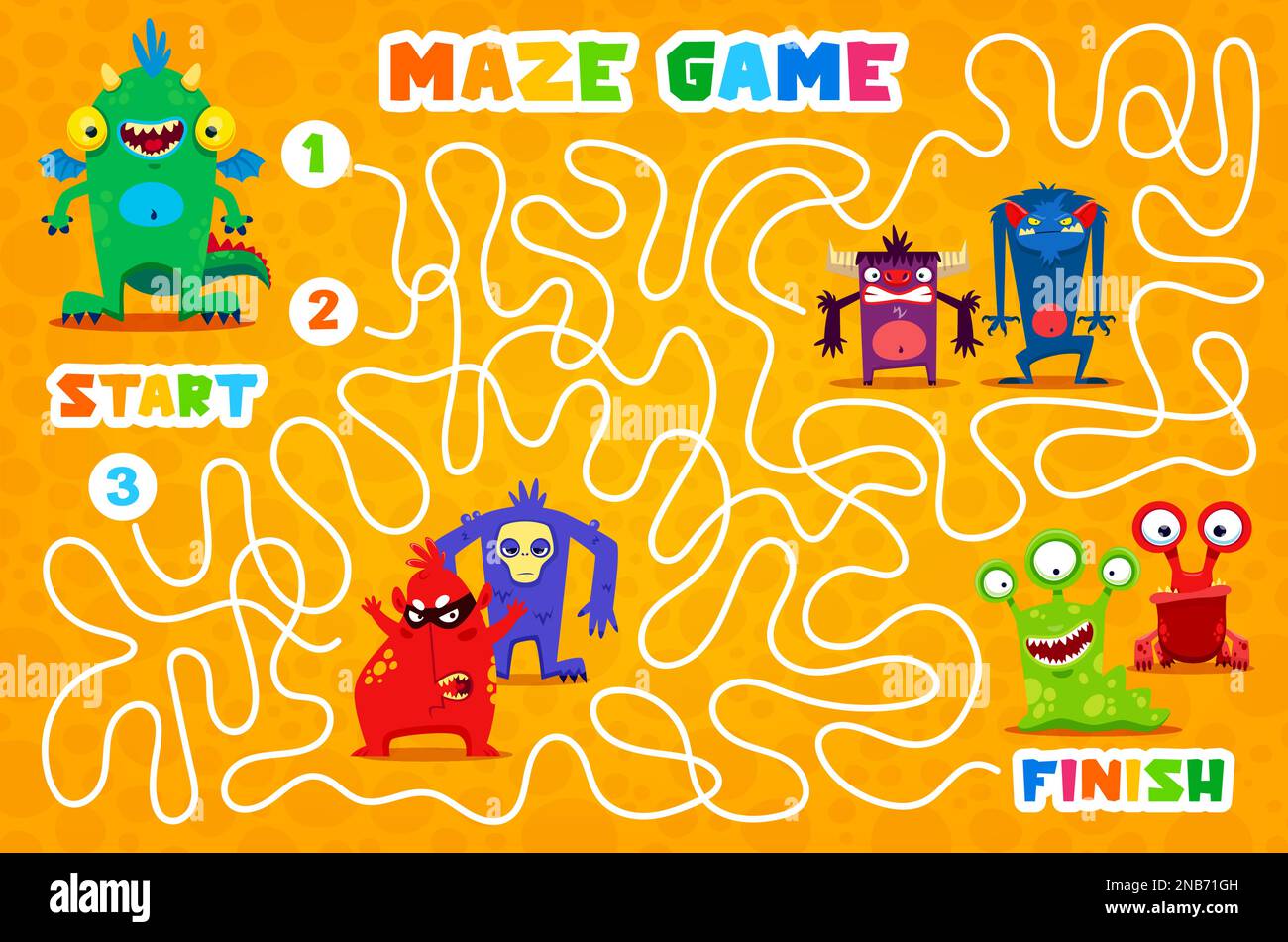 Labyrinth maze monster characters. Kids vector board game with tangled ...