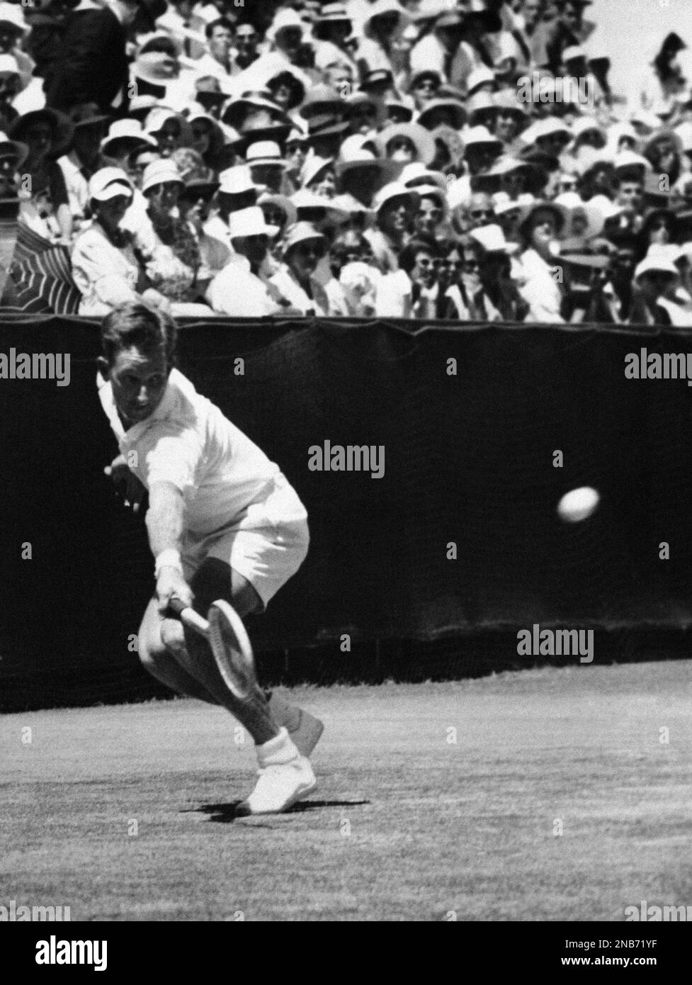 Australian Rod Laver raced across the court to return this ball from ...