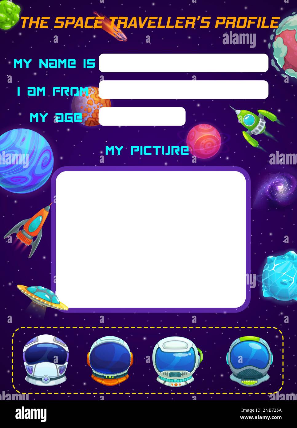 Astronaut profile form, questionnaire. Photo booth. Vector template ...