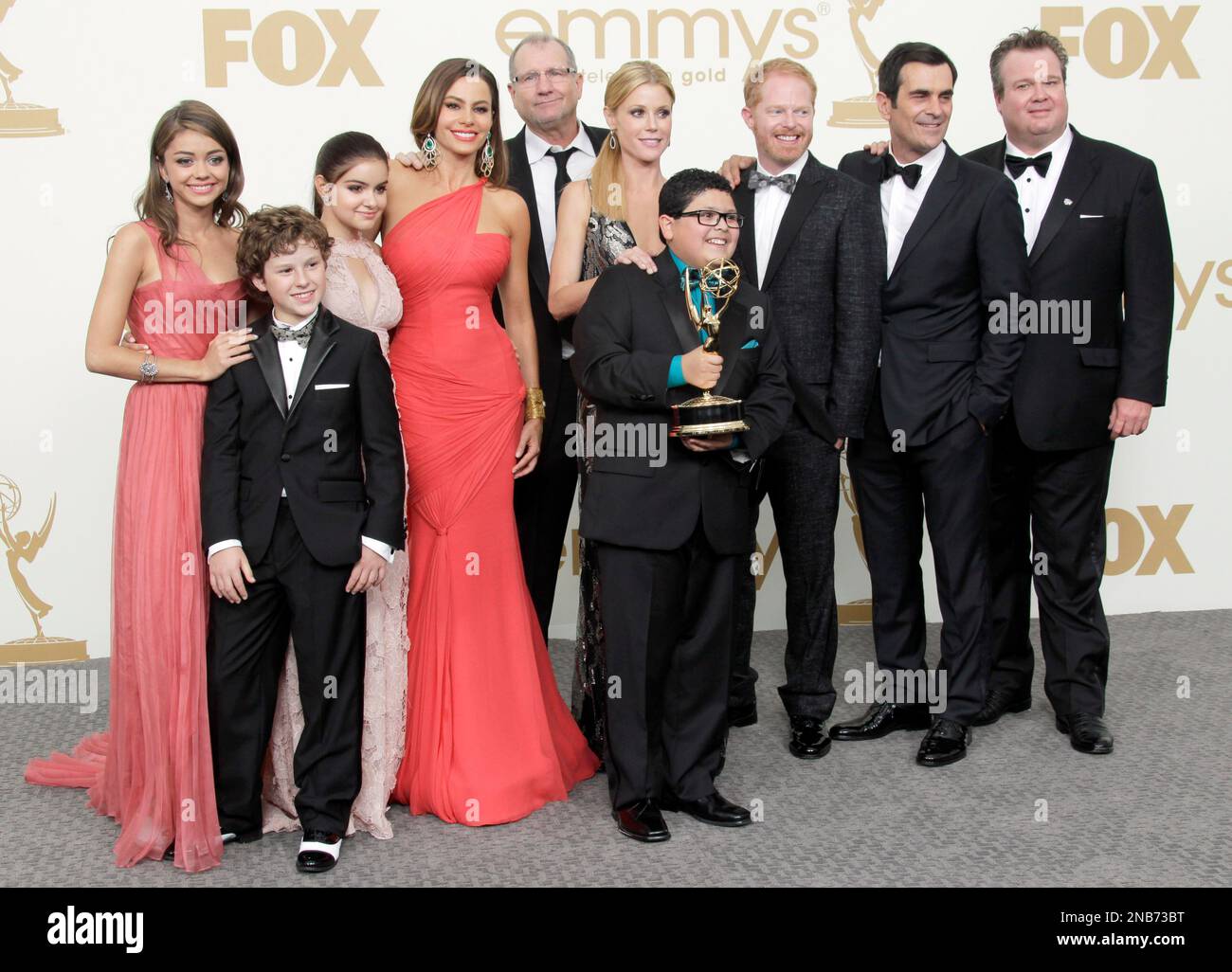 "Modern Family" cast members pose backstage at the 63rd Primetime Emmy ...