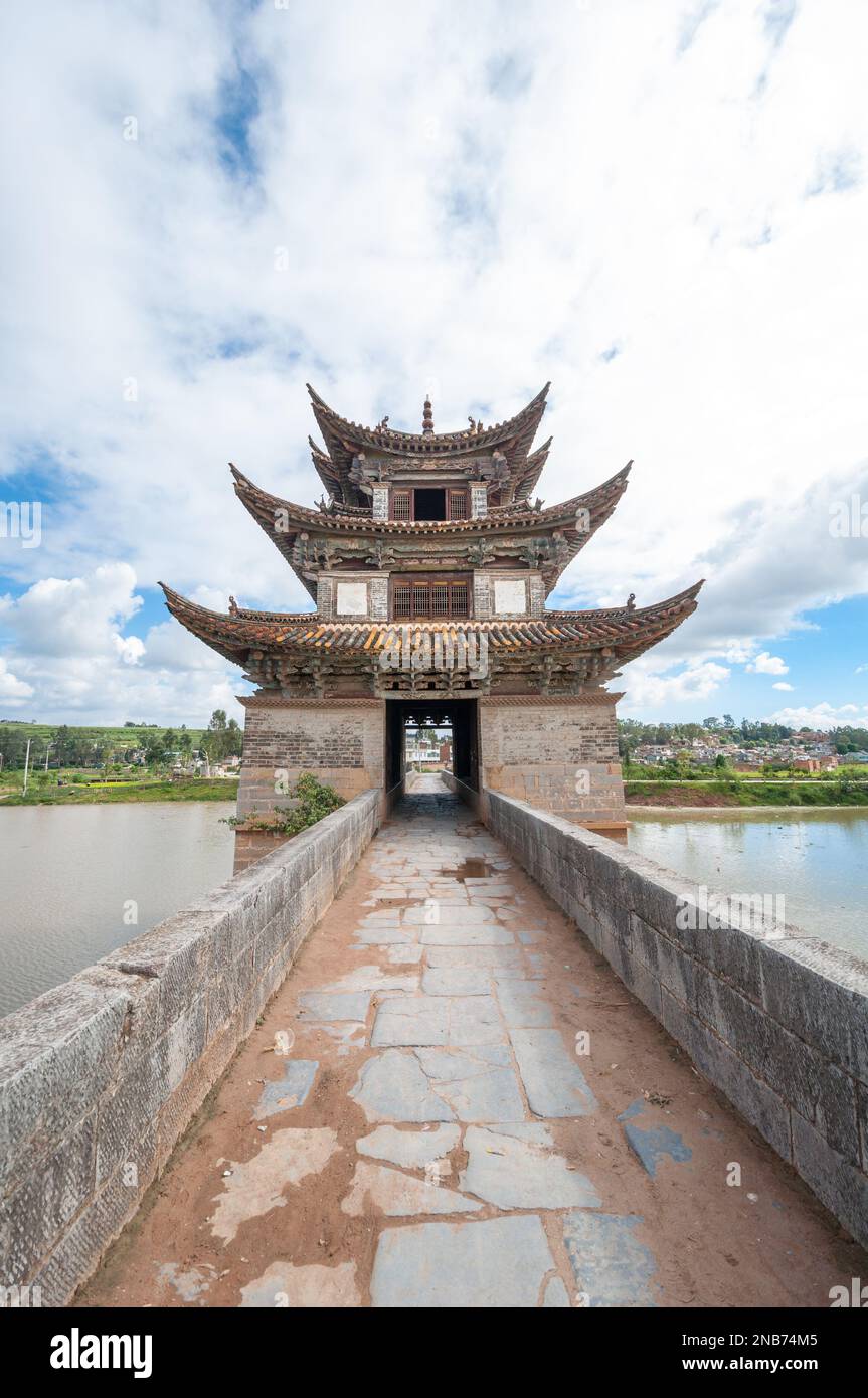 The historic Twin Dragon Bridge, with elaborate pavilions and 17 arches ...