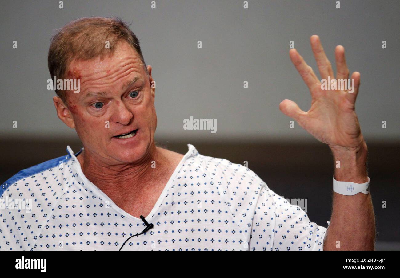 Patient Ed Larson gestures during a new conference at a hospital in ...