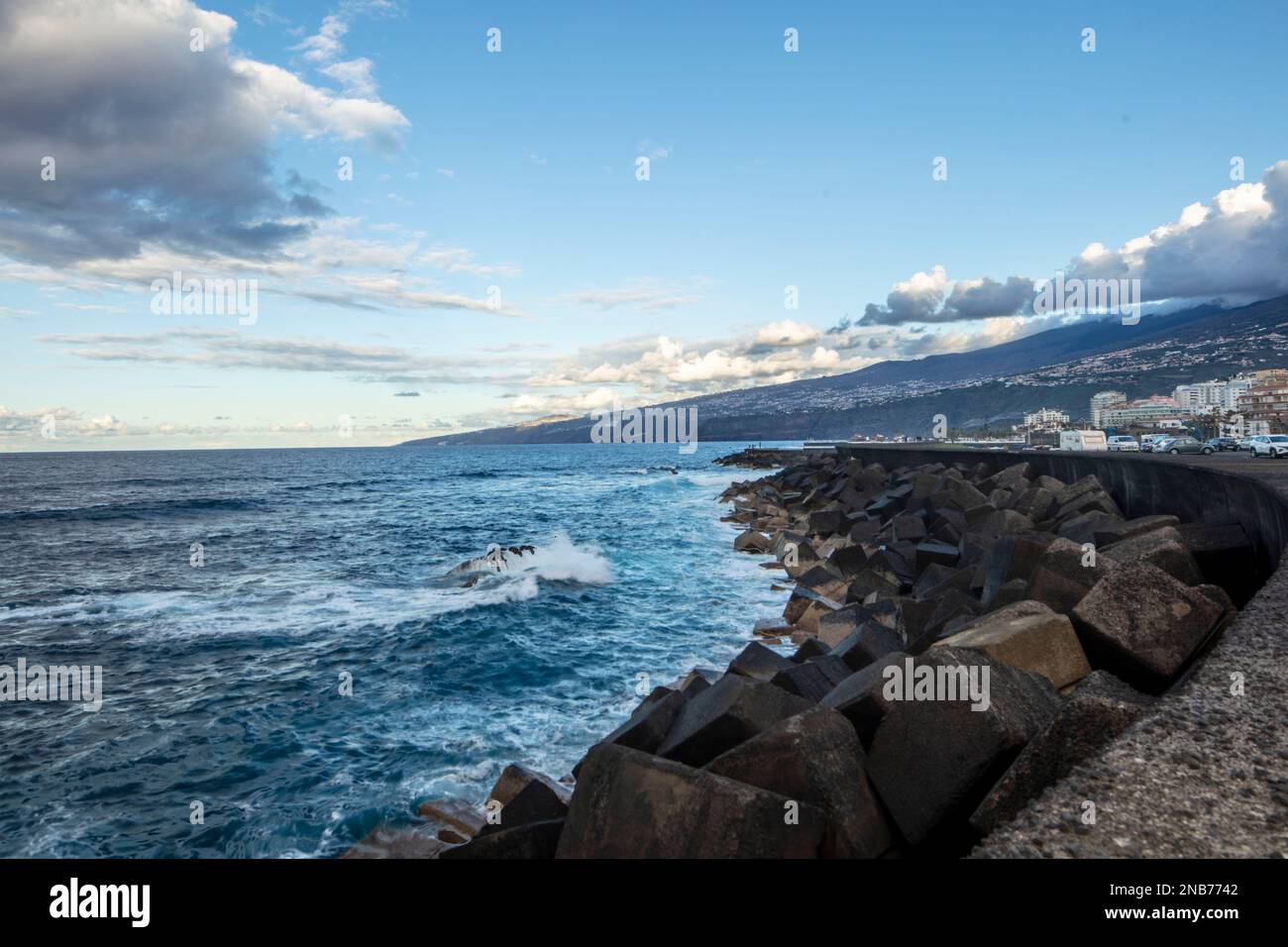 Beautiful seemingly calm Atlantic Ocean off Puerto de la Cruz with ...