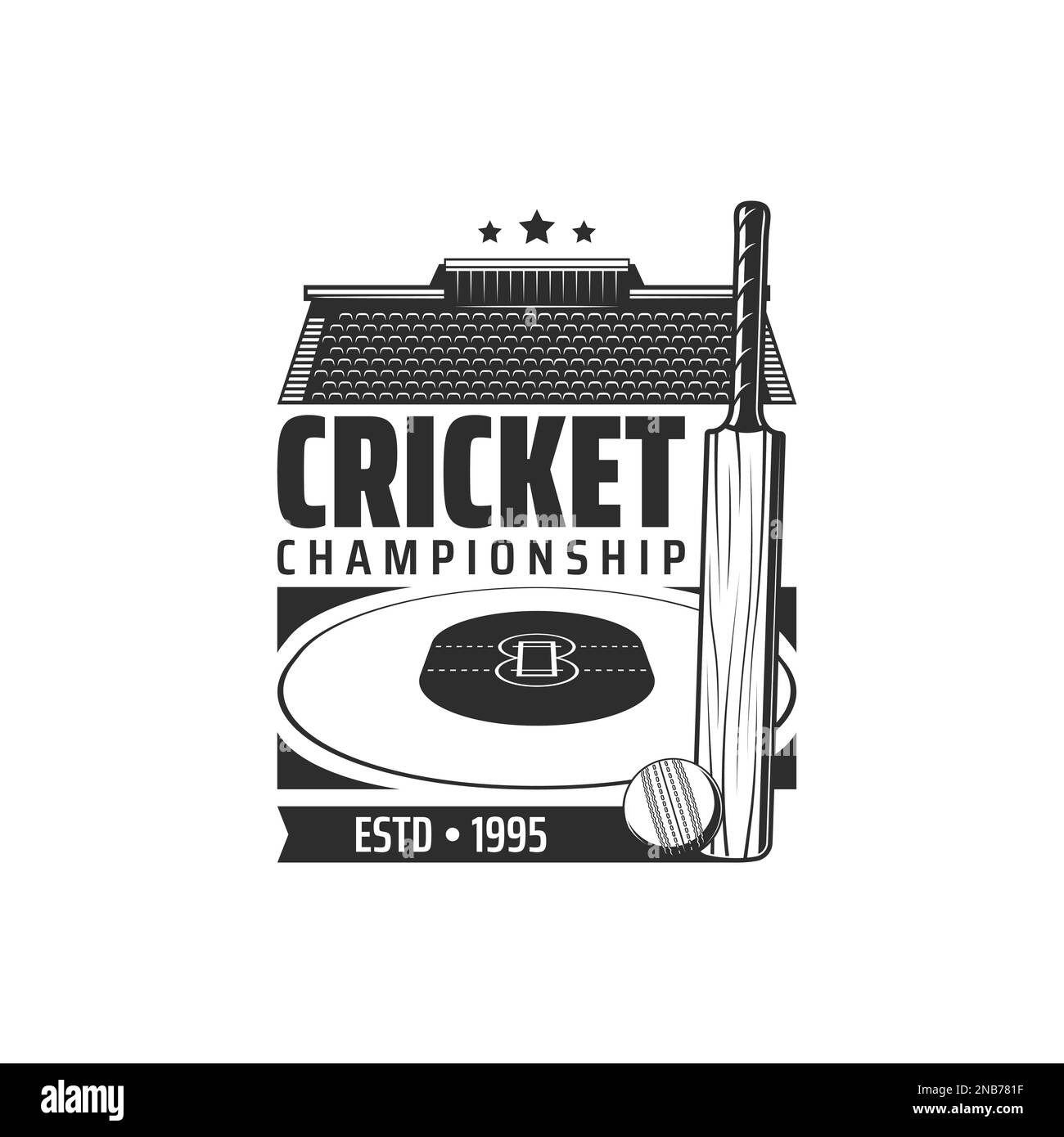 Cricket sport stadium and field icon. Cricket clubs champions, sport ...