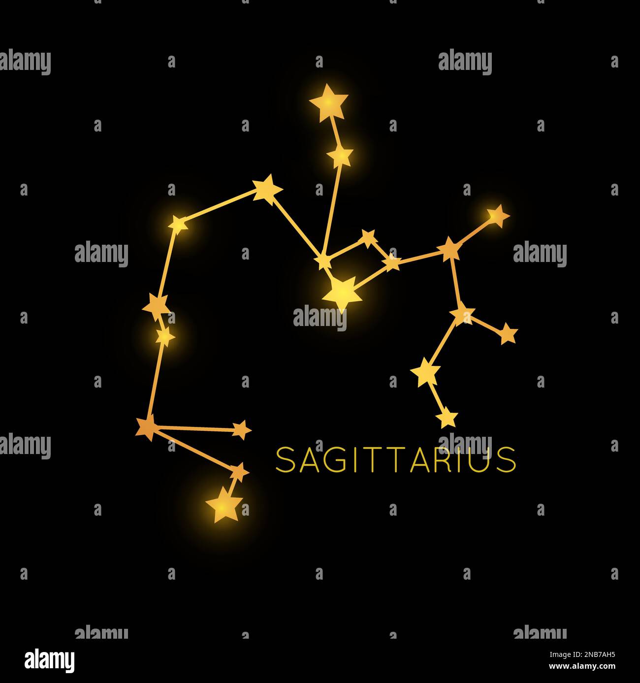 Sagittarius golden constellation in night sky, zodiac sign in space ...