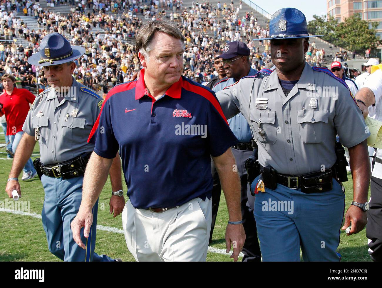 Mississippi head coach Houston Nutt leaves the field after losing to ...