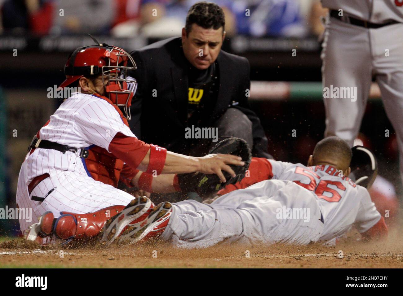 Philadelphia Phillies catcher Carlos Ruiz, left, tags out St. Louis ...