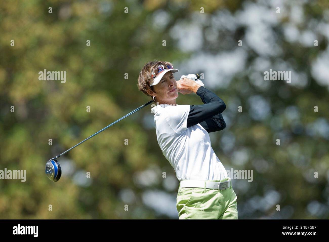 Jean Bartholomew watches her ball off the 16th tee box during the LPGA ...