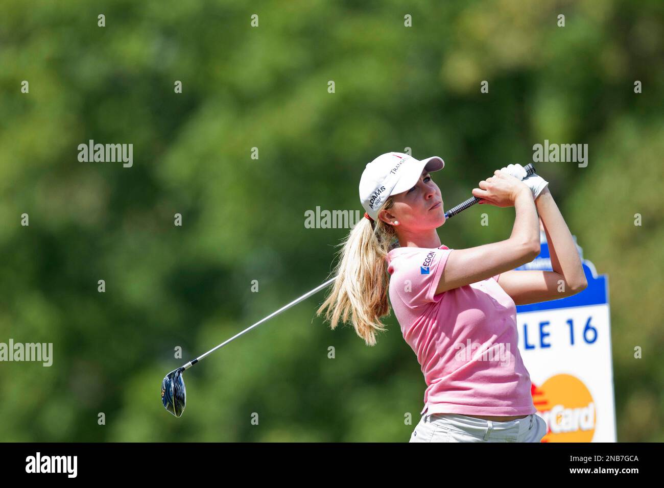 Taylor Leon watches her ball from the 16th tee box during the LPGA NW Arkansas Championship golf ...