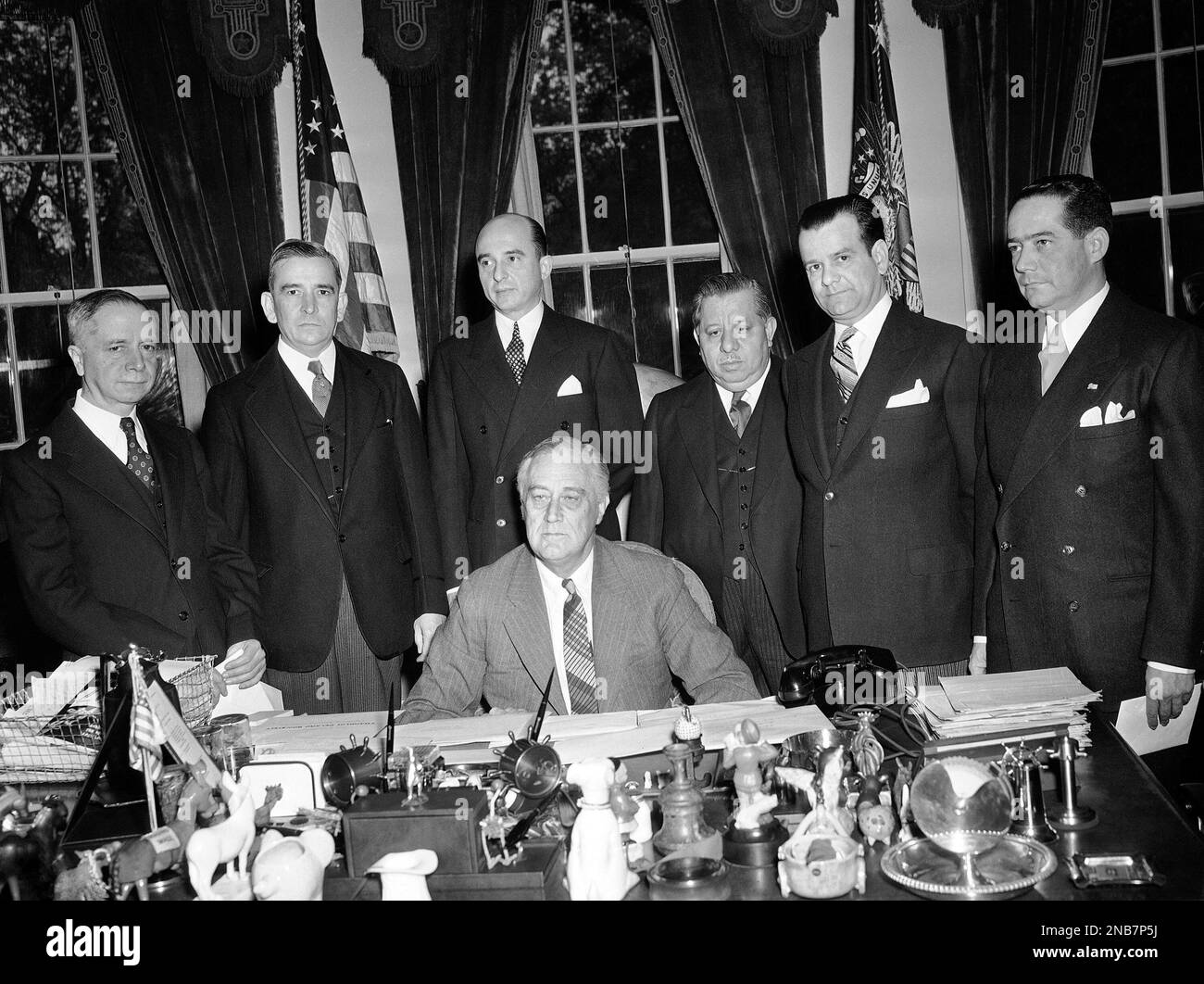 With President Franklin D. Roosevelt are six diplomatic representatives ...