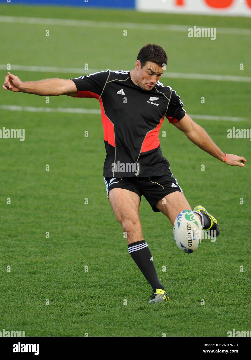 New Zealand rugby player Richard Kahui kicks a ball during the team's ...