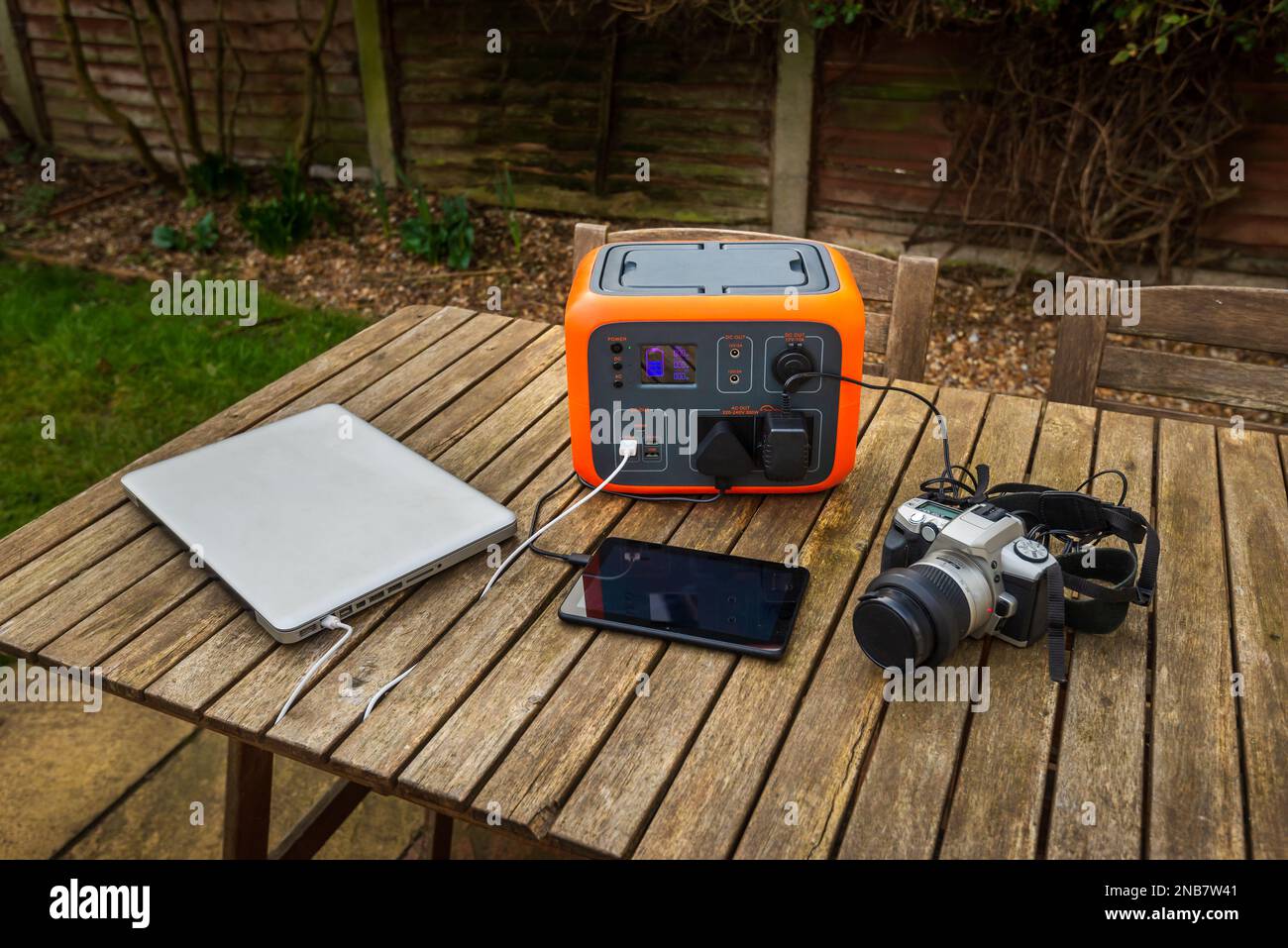 Portable power station solar electricity generator with laptop, tablet ...