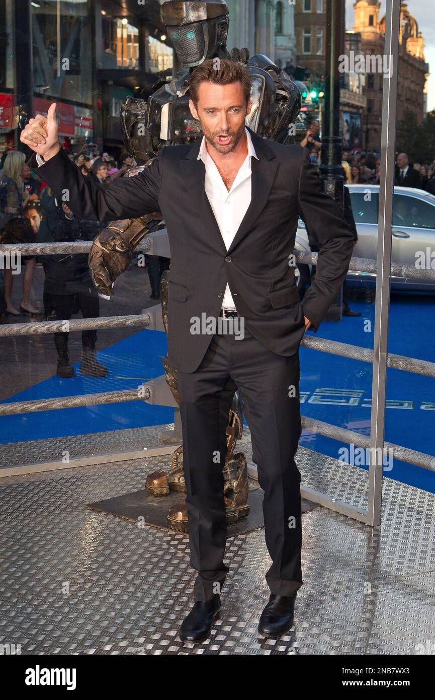 Actor Hugh Jackman arrives at a cinema in Leicester Square, London, for ...
