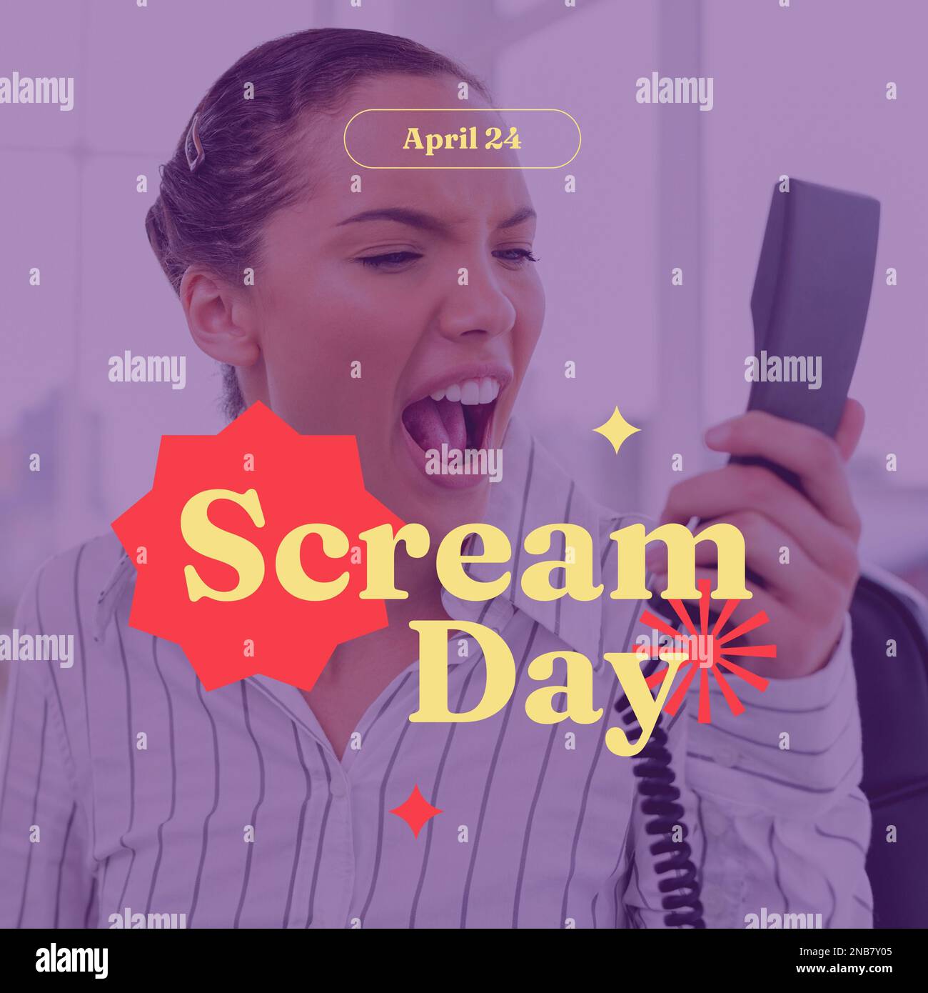 Composition of scream day text over caucasian woman screaming to ...