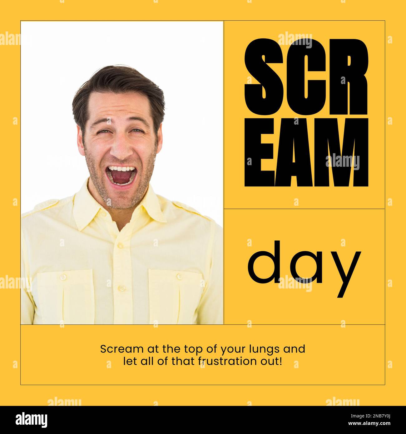 Composition of scream day text over caucasian man screaming. Scream day ...