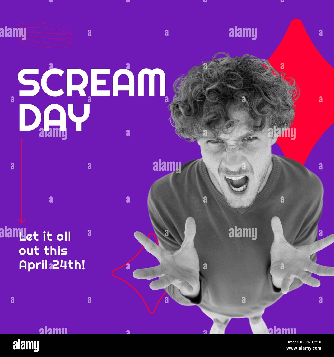 Composition of scream day text over caucasian man screaming. Scream day ...