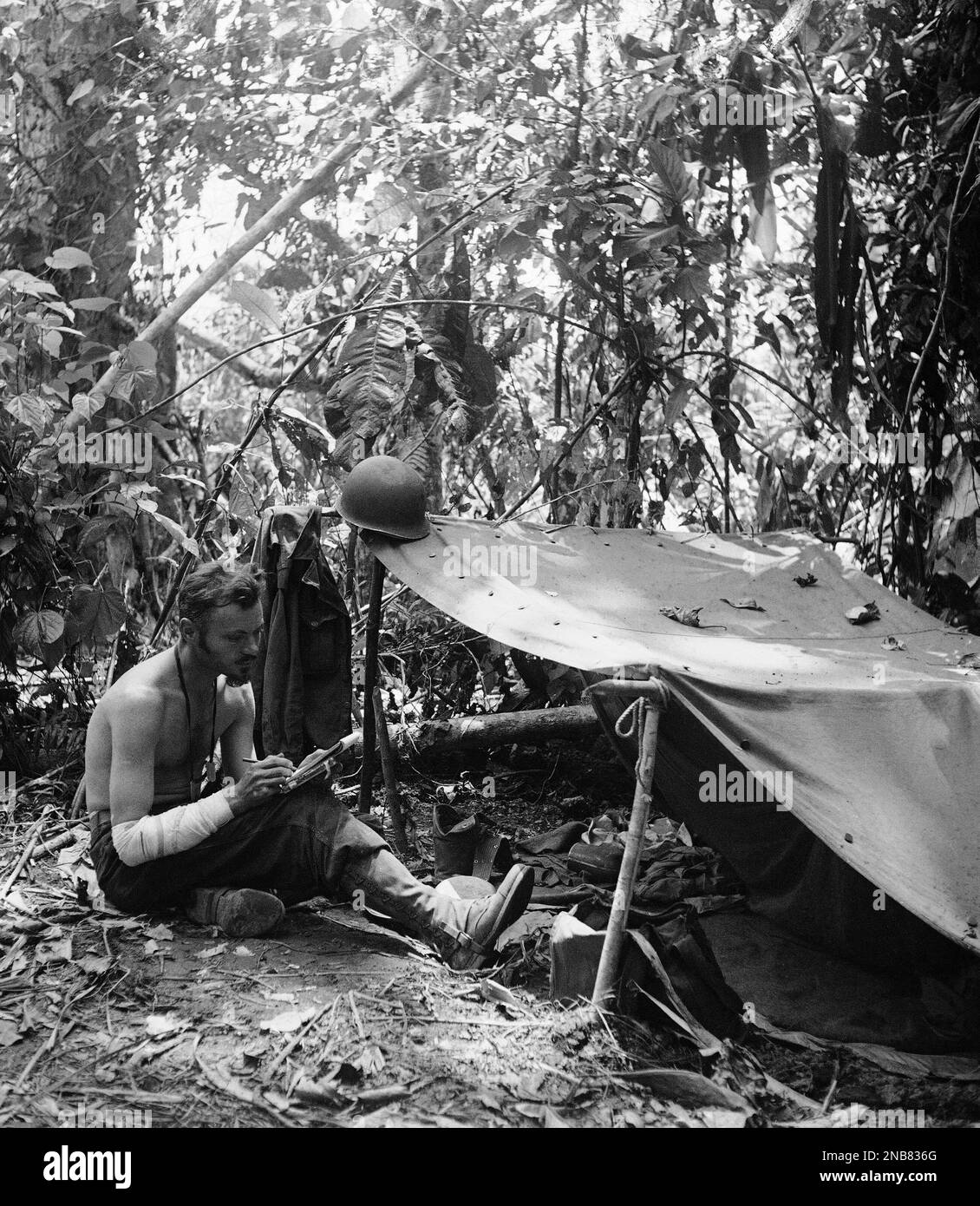 With an arm bandage covering a jungle infection, Edward Widdis ...