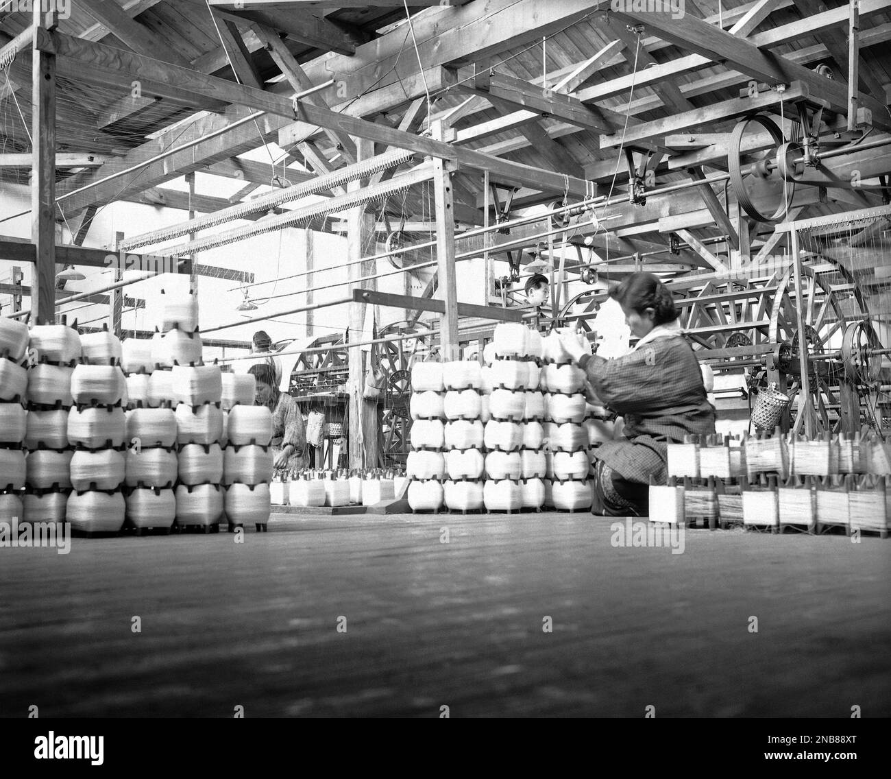 Interior of a Japanese silk mill on August 11, 1946. (AP Photo Stock ...
