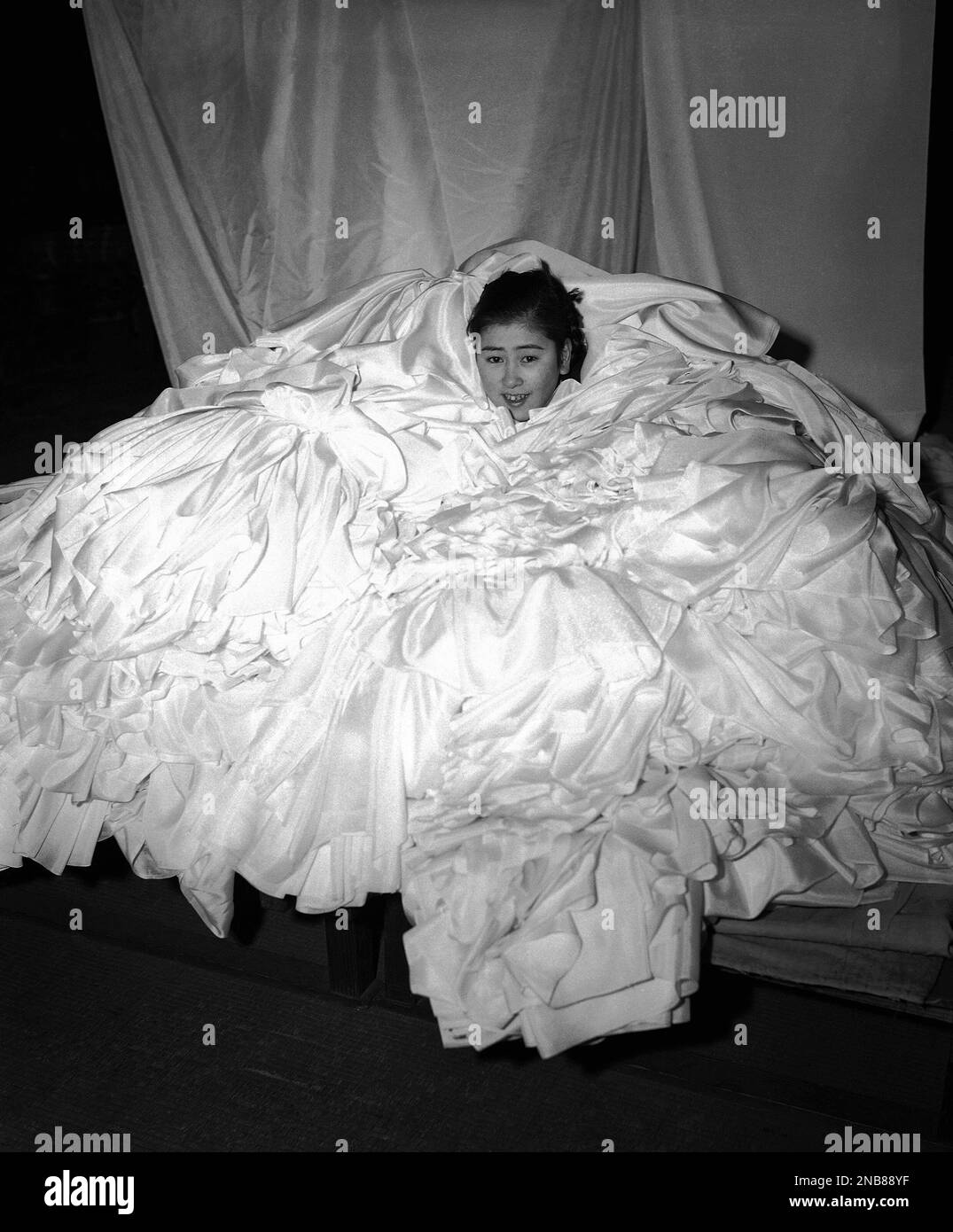 Interior of the silk mill in Japan showing the finished products on ...