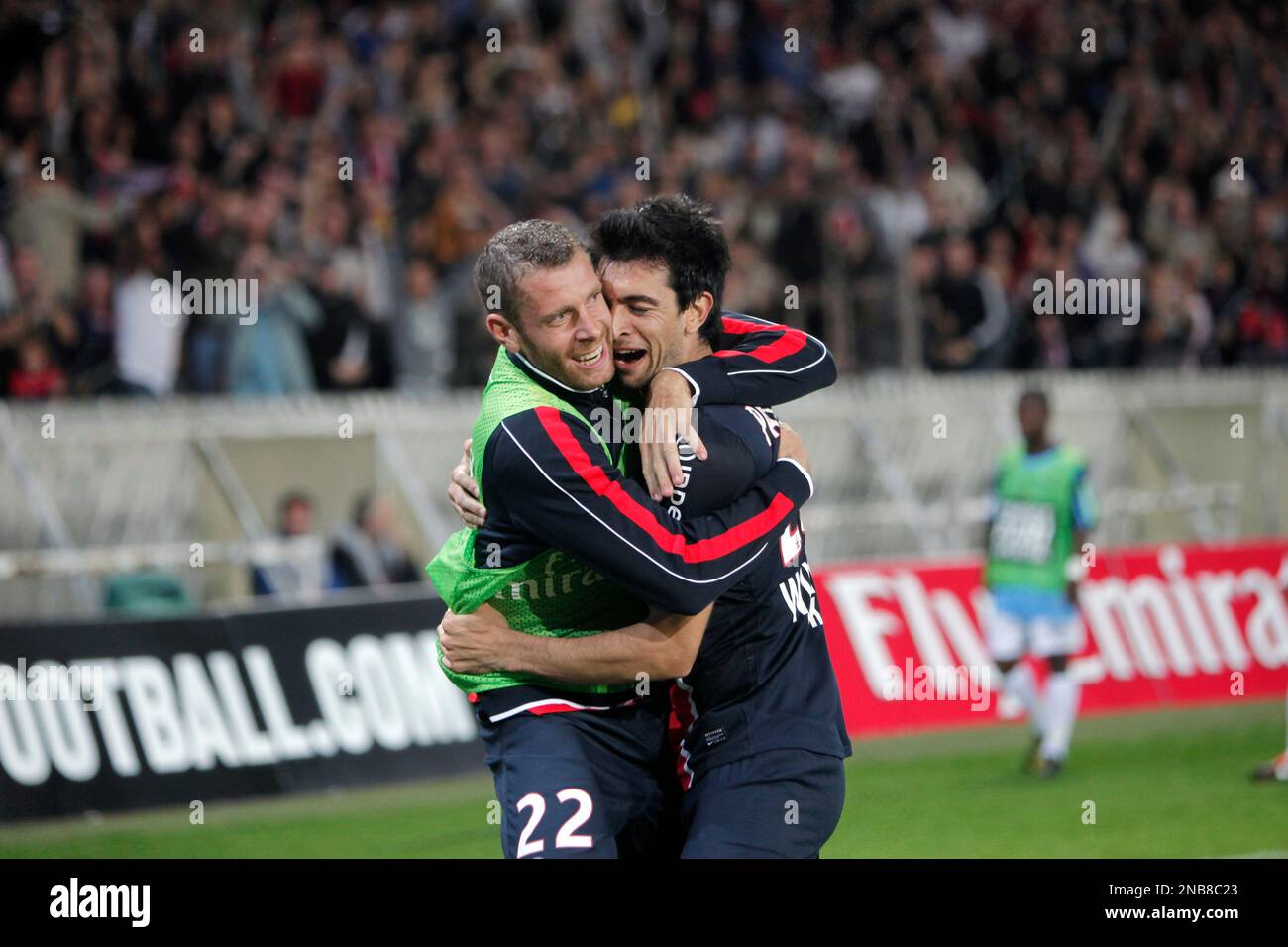 Paris' Javier Pastore, right, celebrates with his teammate Sylvain ...