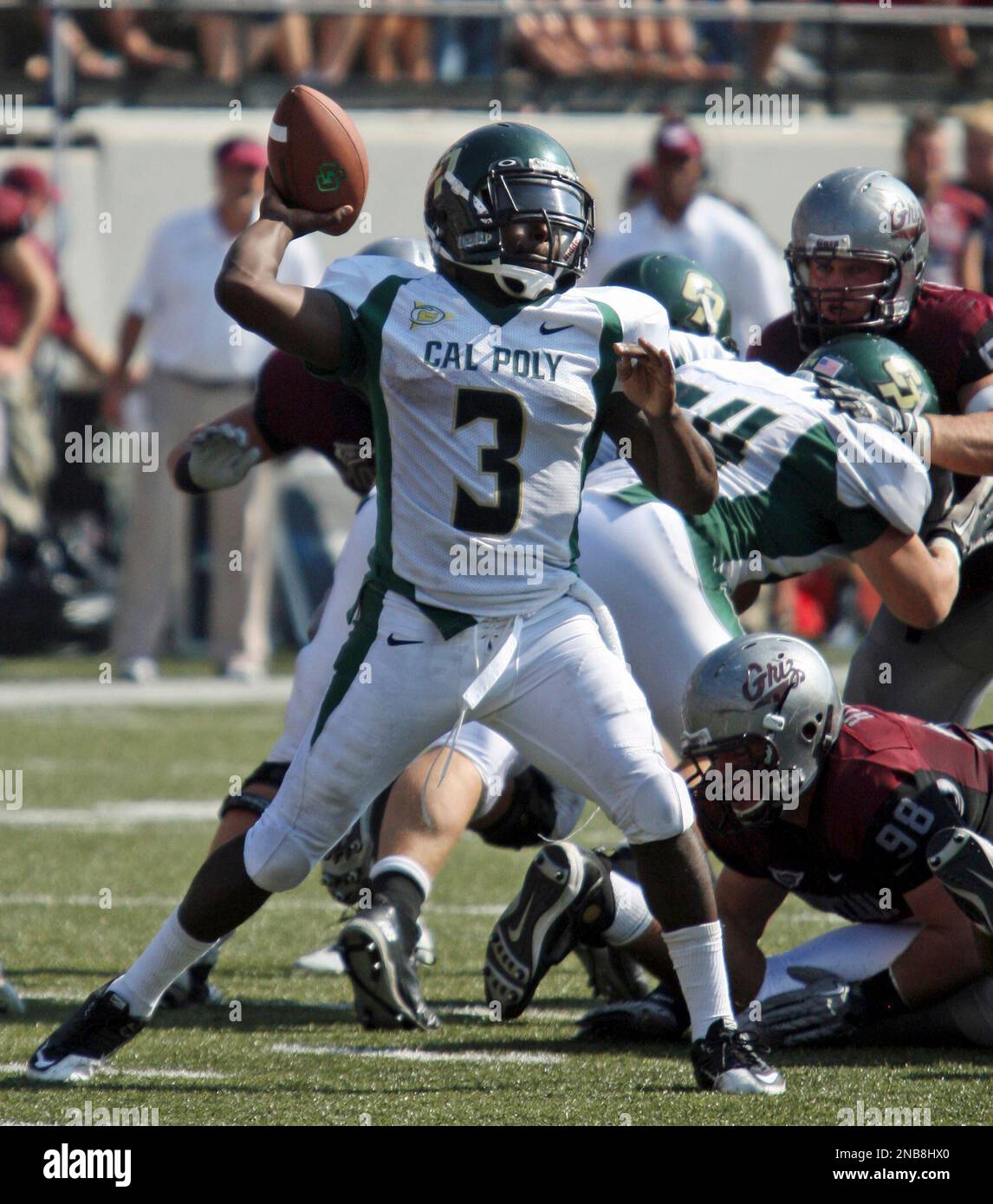 Cal Poly quarterback Andre Broadus passes during the first half of an ...