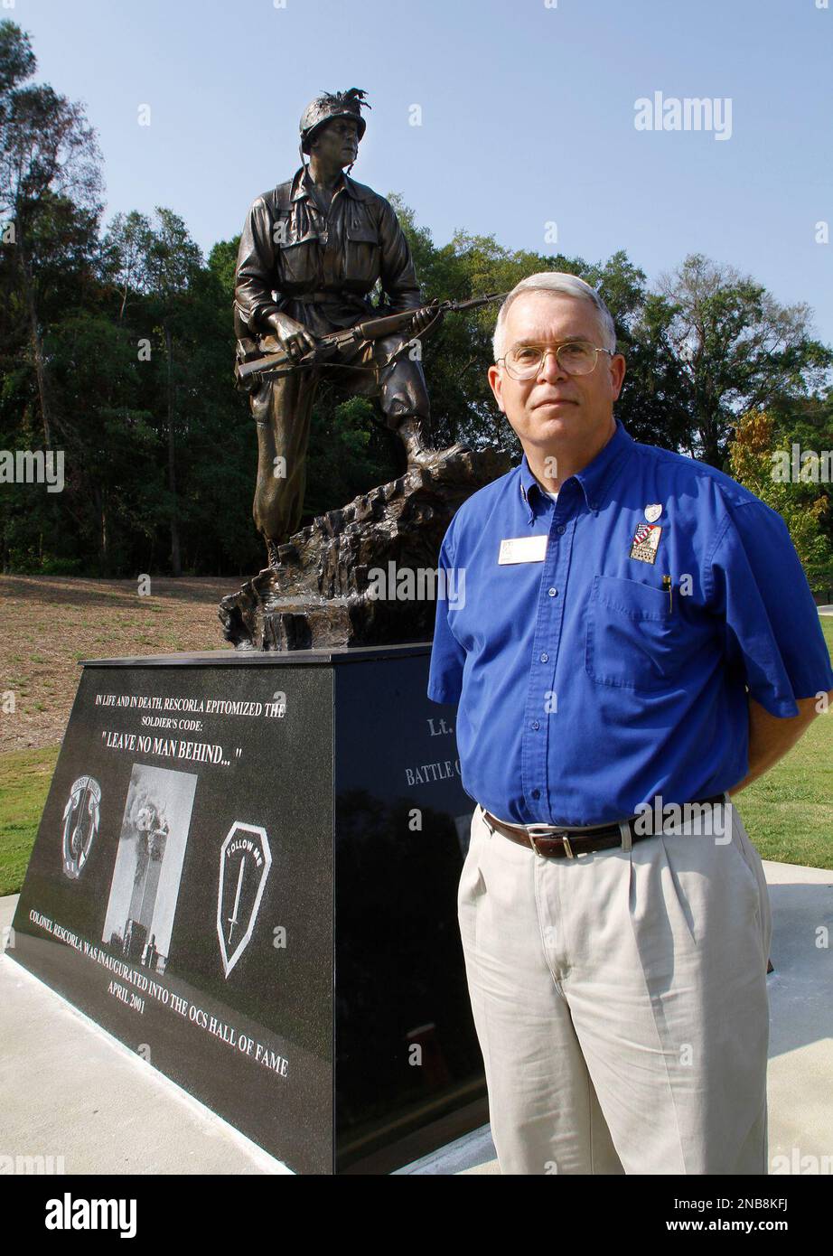 Retired Col. John M. House stands near the memorial to retired Col ...