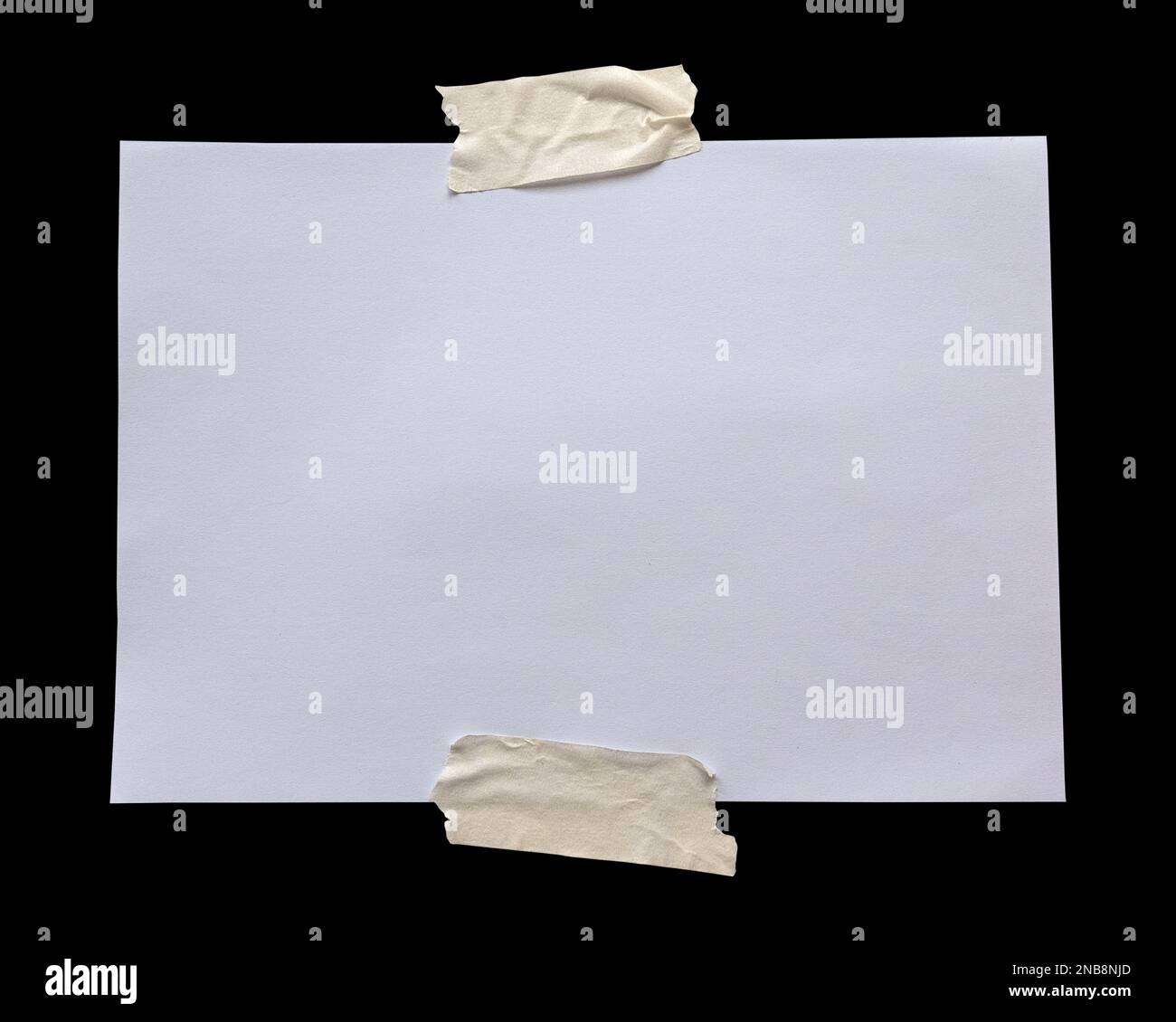 White paper stuck with sticky tape isolated on a white background Stock ...