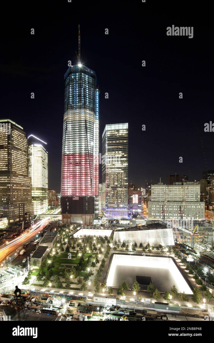 One World Trade Center and the September 11 Memorial are ablaze in ...