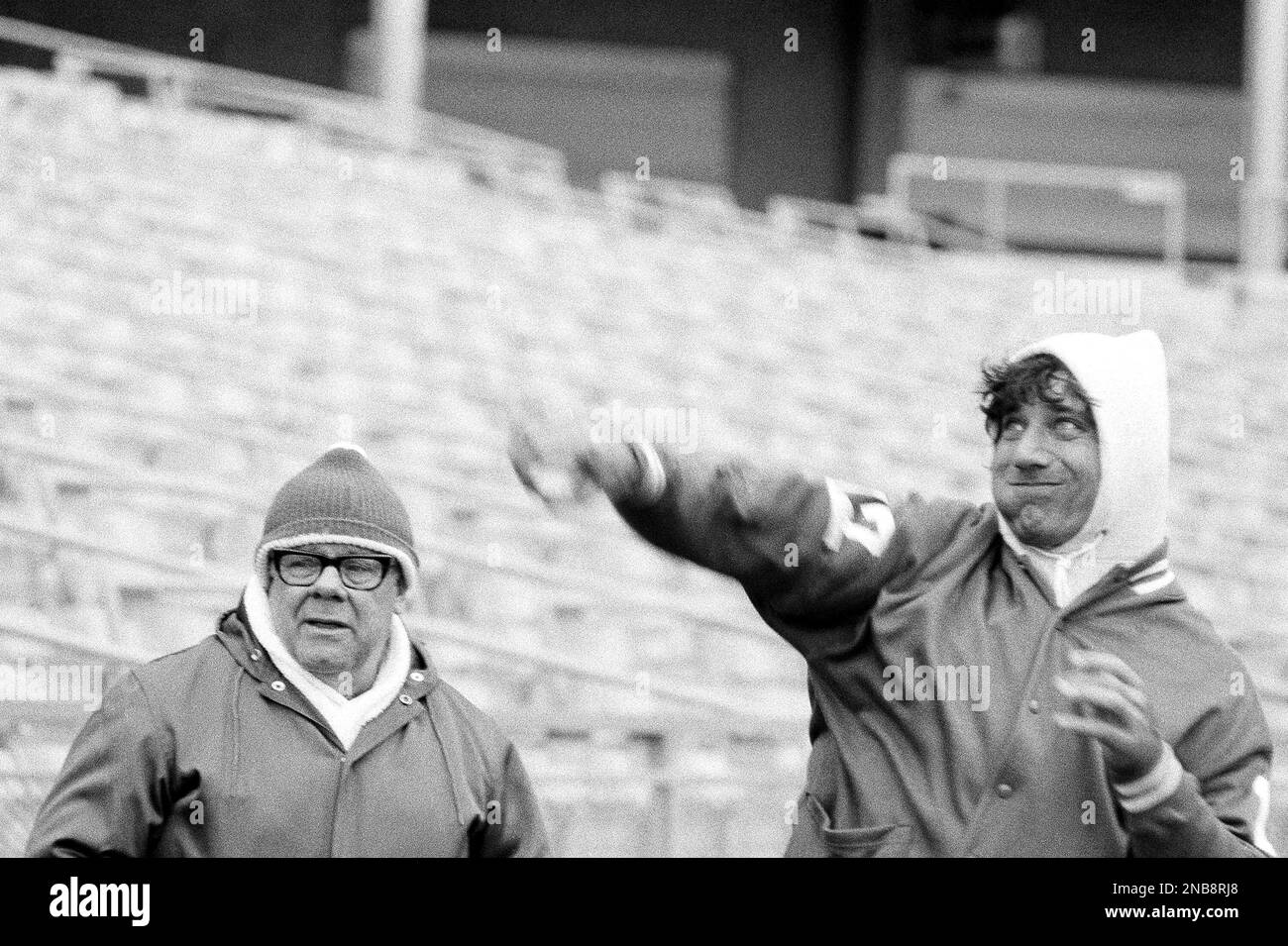 Joe Namath, New York Jets quarterback, throws a football during a ...