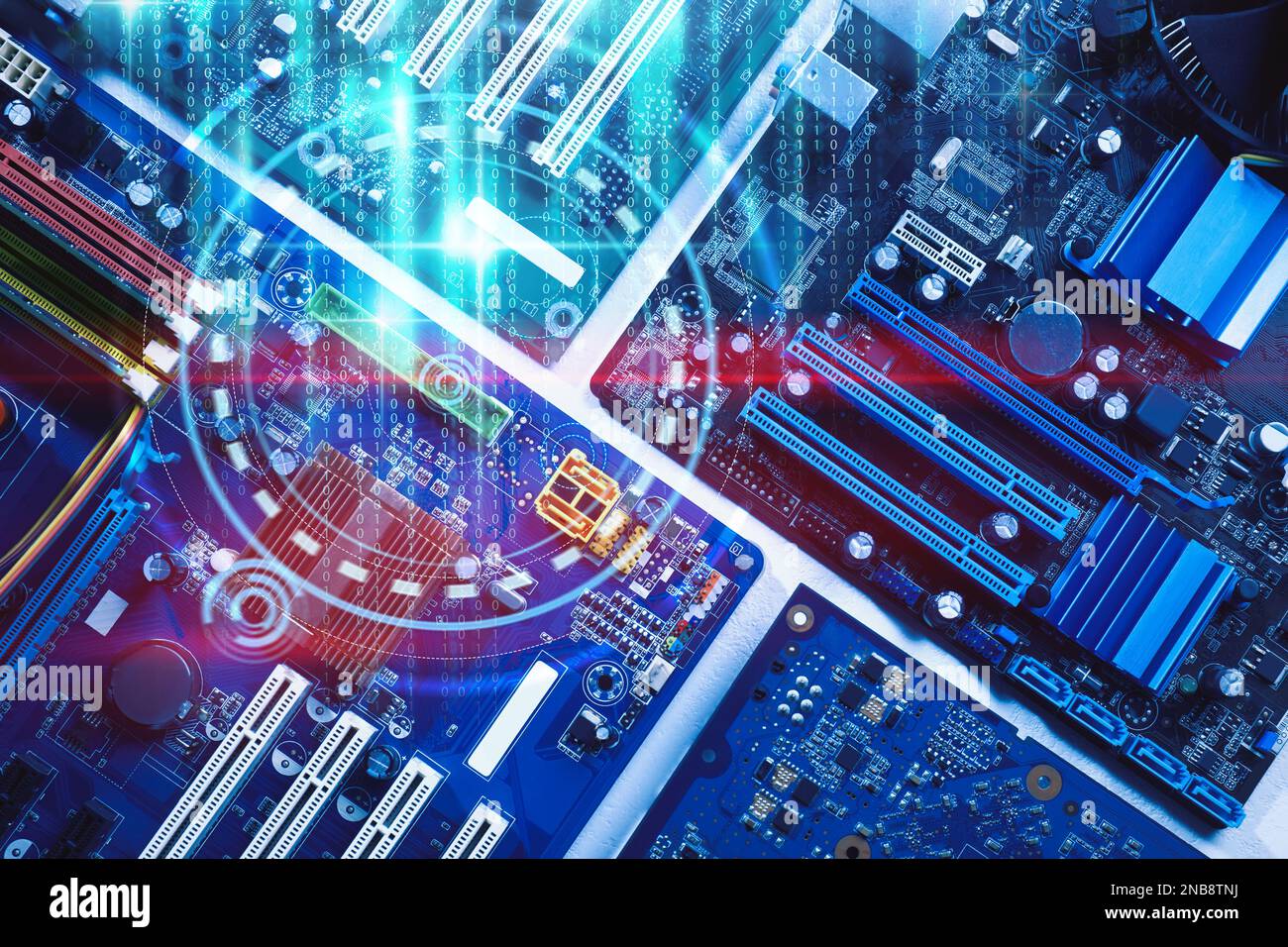 Computer motherboards on white table, flat lay. Electronic device Stock ...