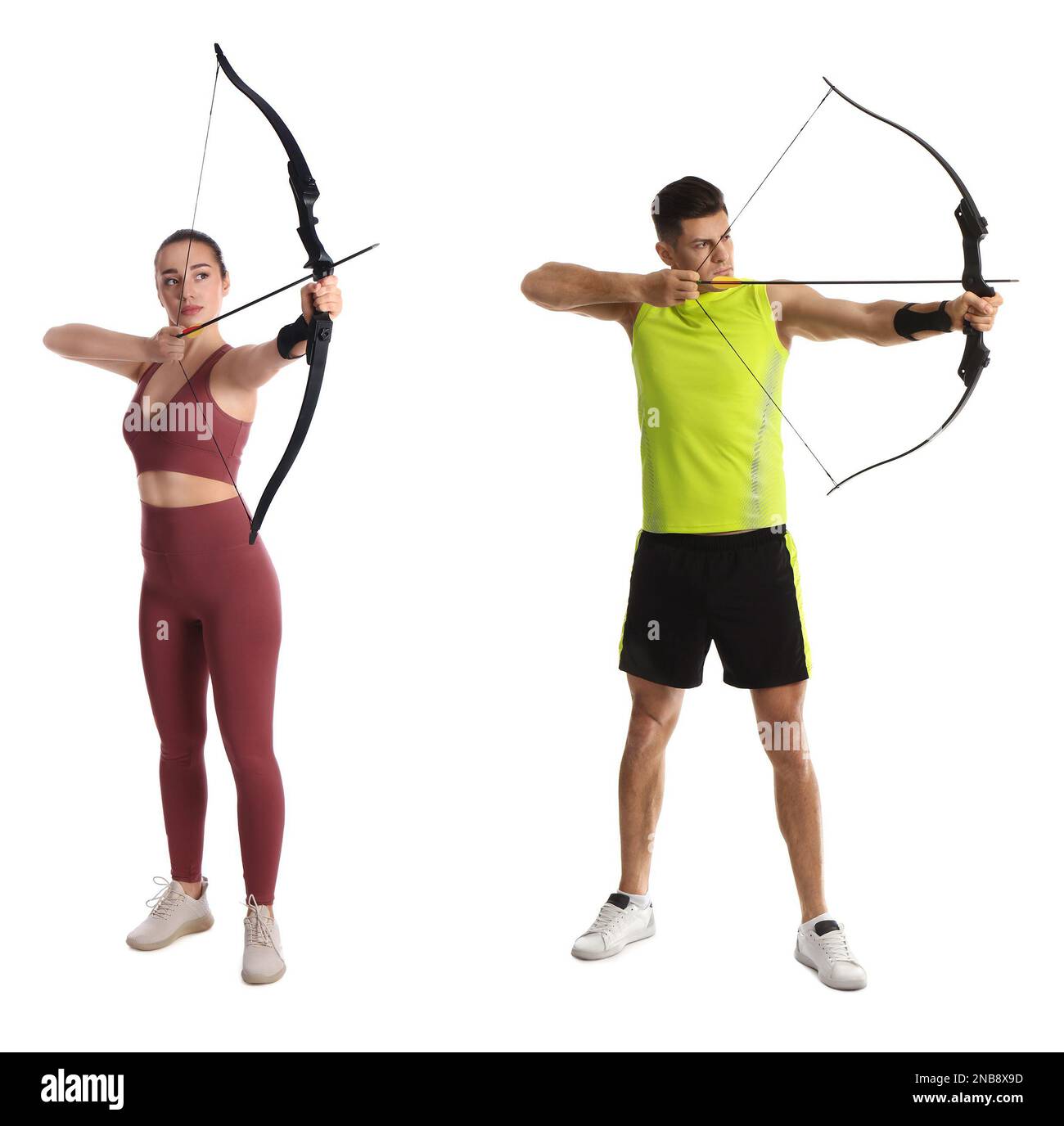 People practicing archery on white background, collage Stock Photo - Alamy