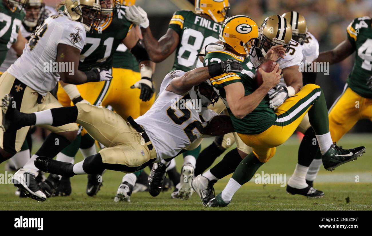 Green Bay Packers' Aaron Rodgers is sacked by New Orleans Saints ...