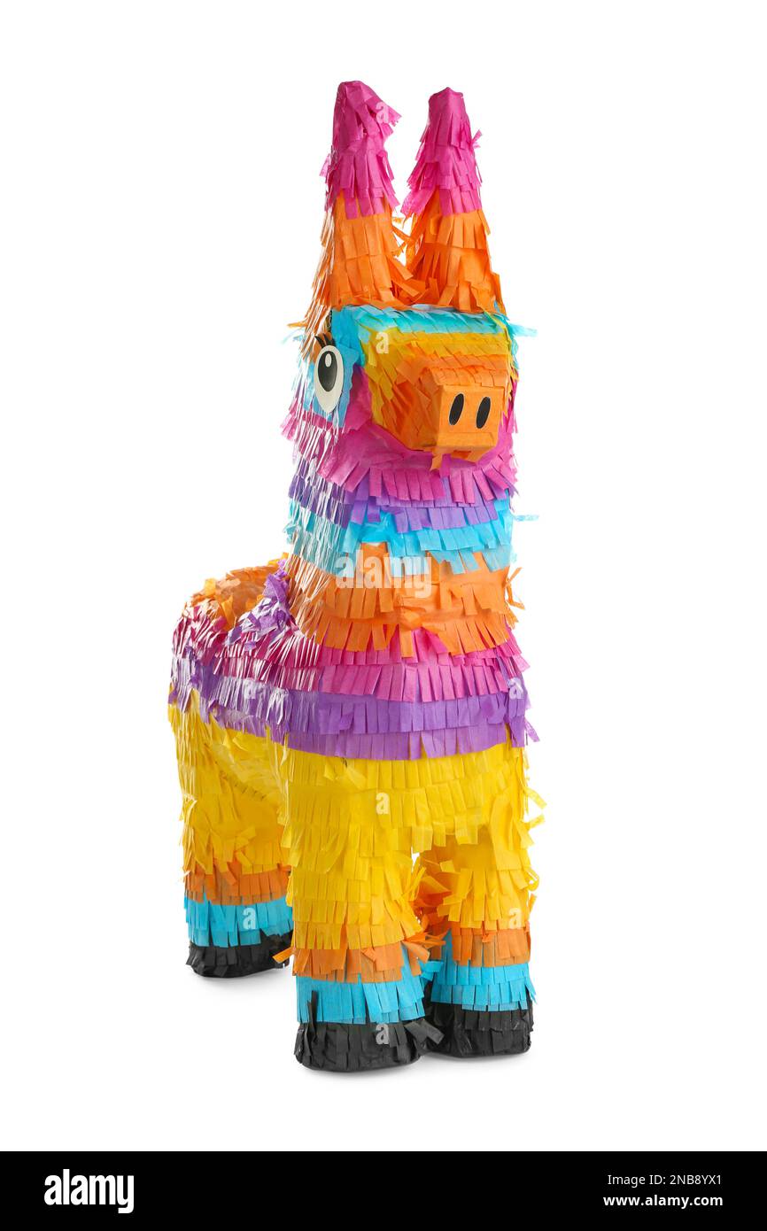 Bright colorful donkey pinata isolated on white Stock Photo - Alamy