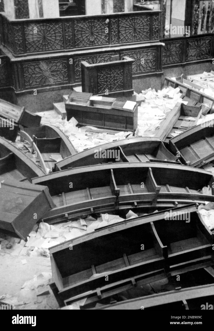 A general view of the meeting hall of the Syrian Parliament in late May ...