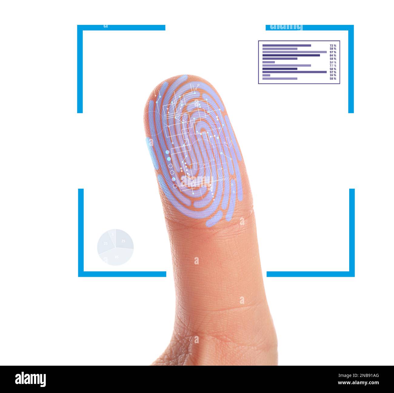Man using biometric fingerprint scanner on white background, closeup ...