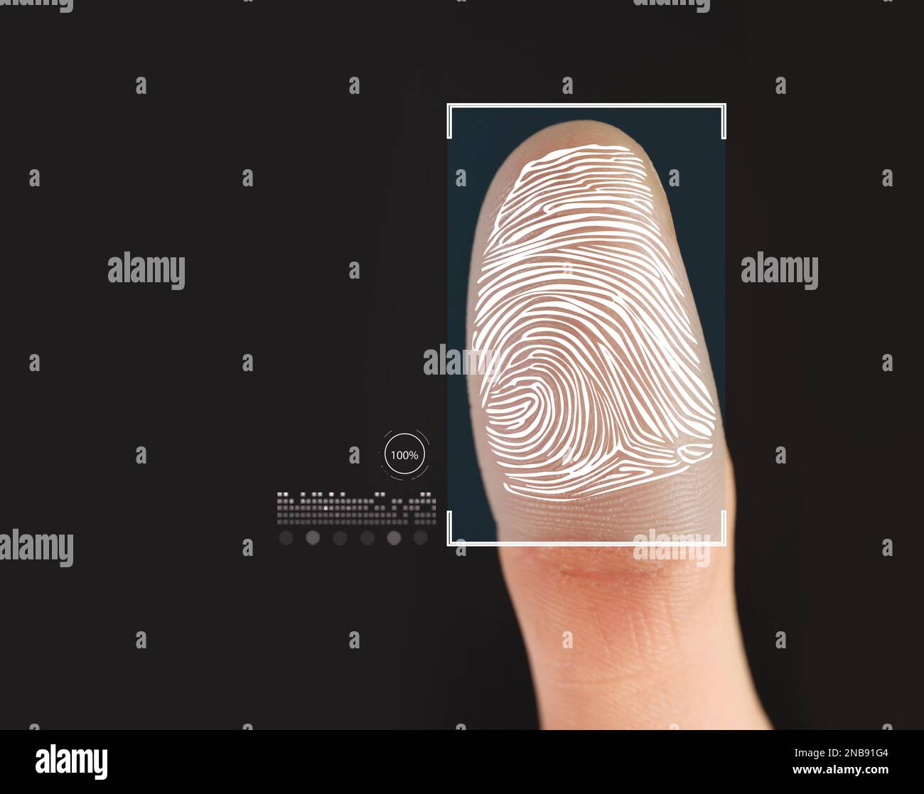 Man using biometric fingerprint scanner on black background, closeup ...