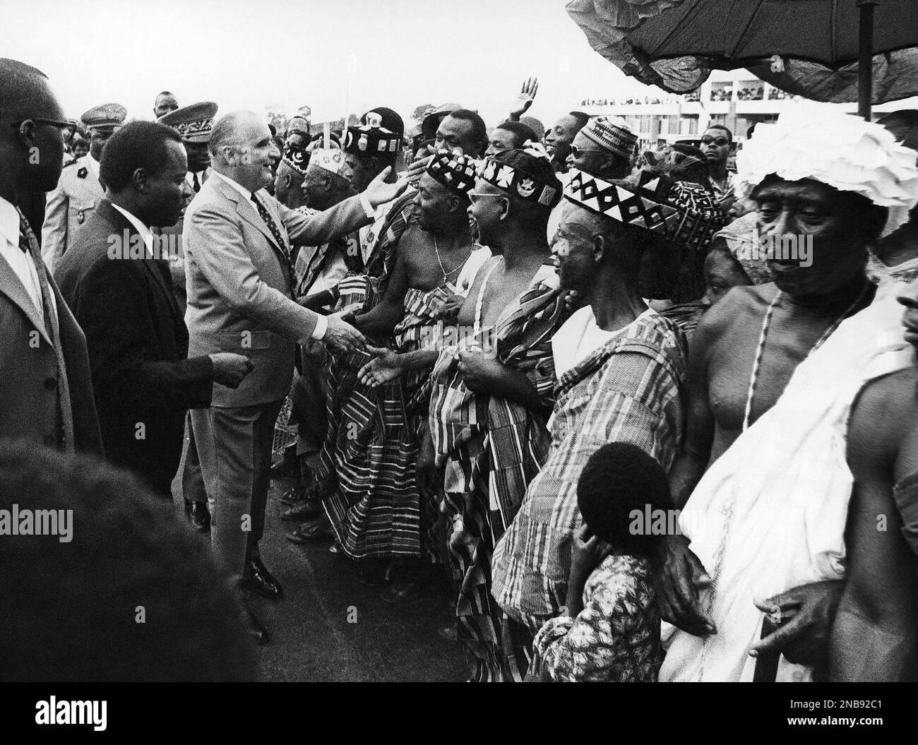 Traditional chiefs are presented to French Georges Pompidou as he ...