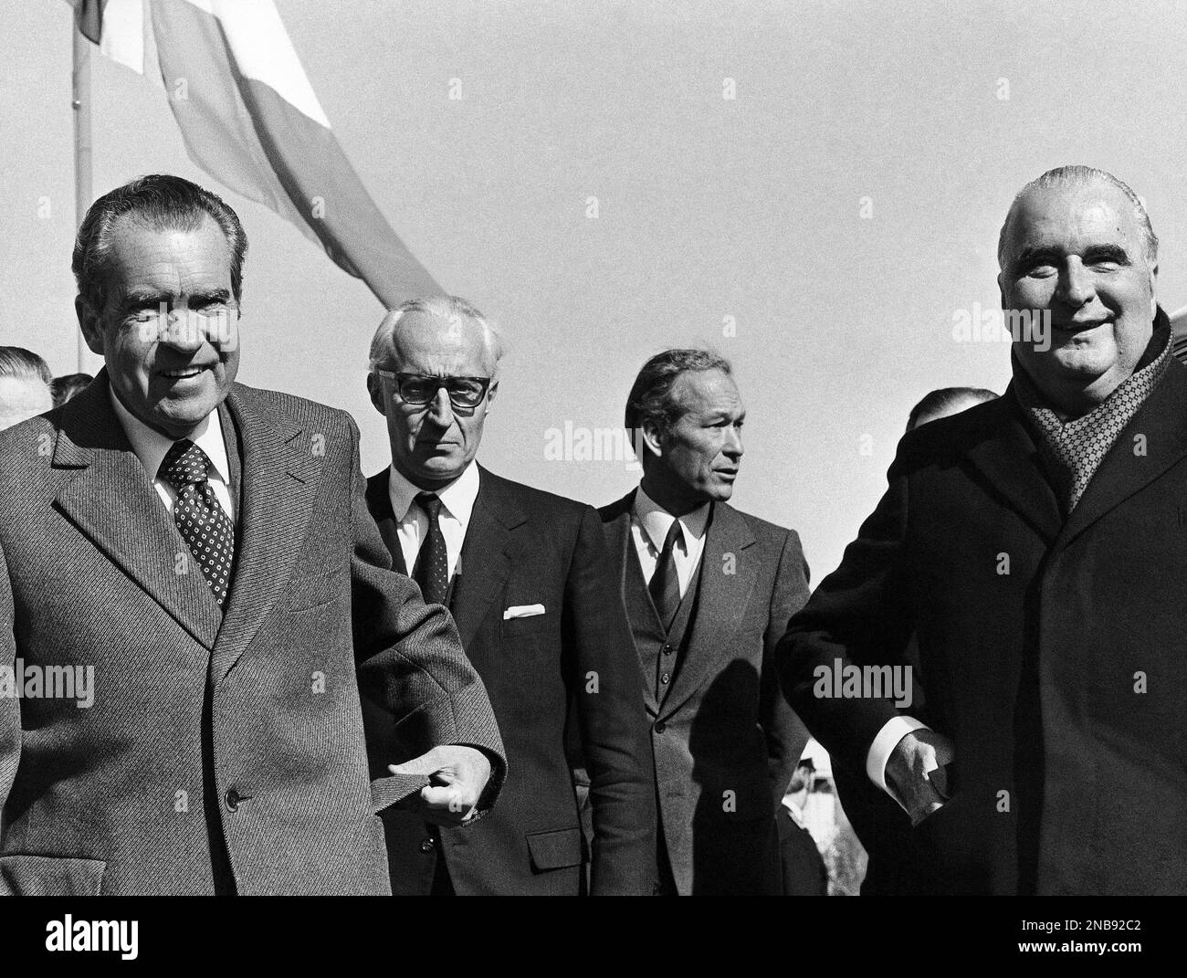 US President Richard Nixon, far left, meets French President Georges ...