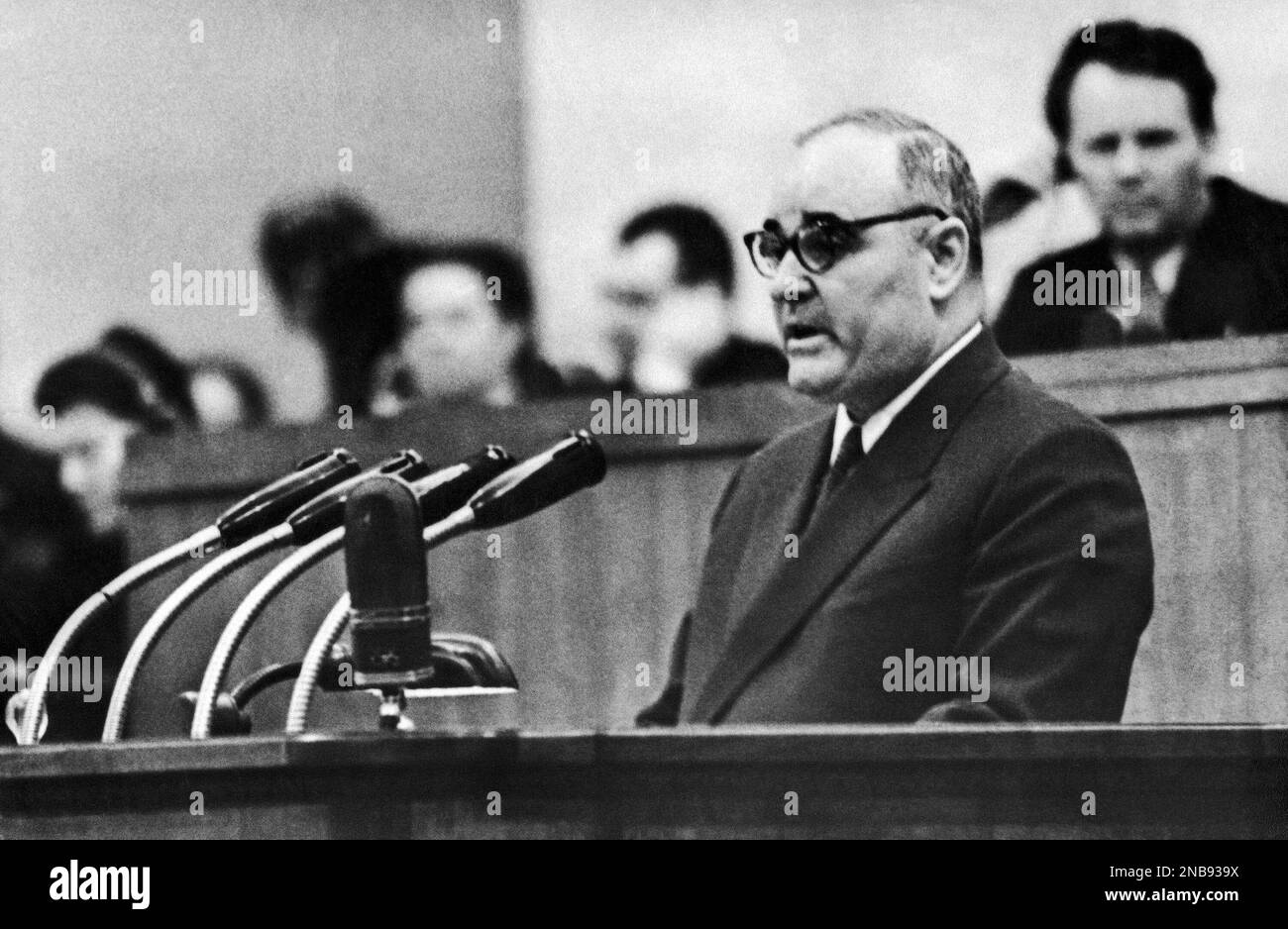 Gheorghe Gheorghiu-Dej, chief of the Romanian Communist Party, delivers ...