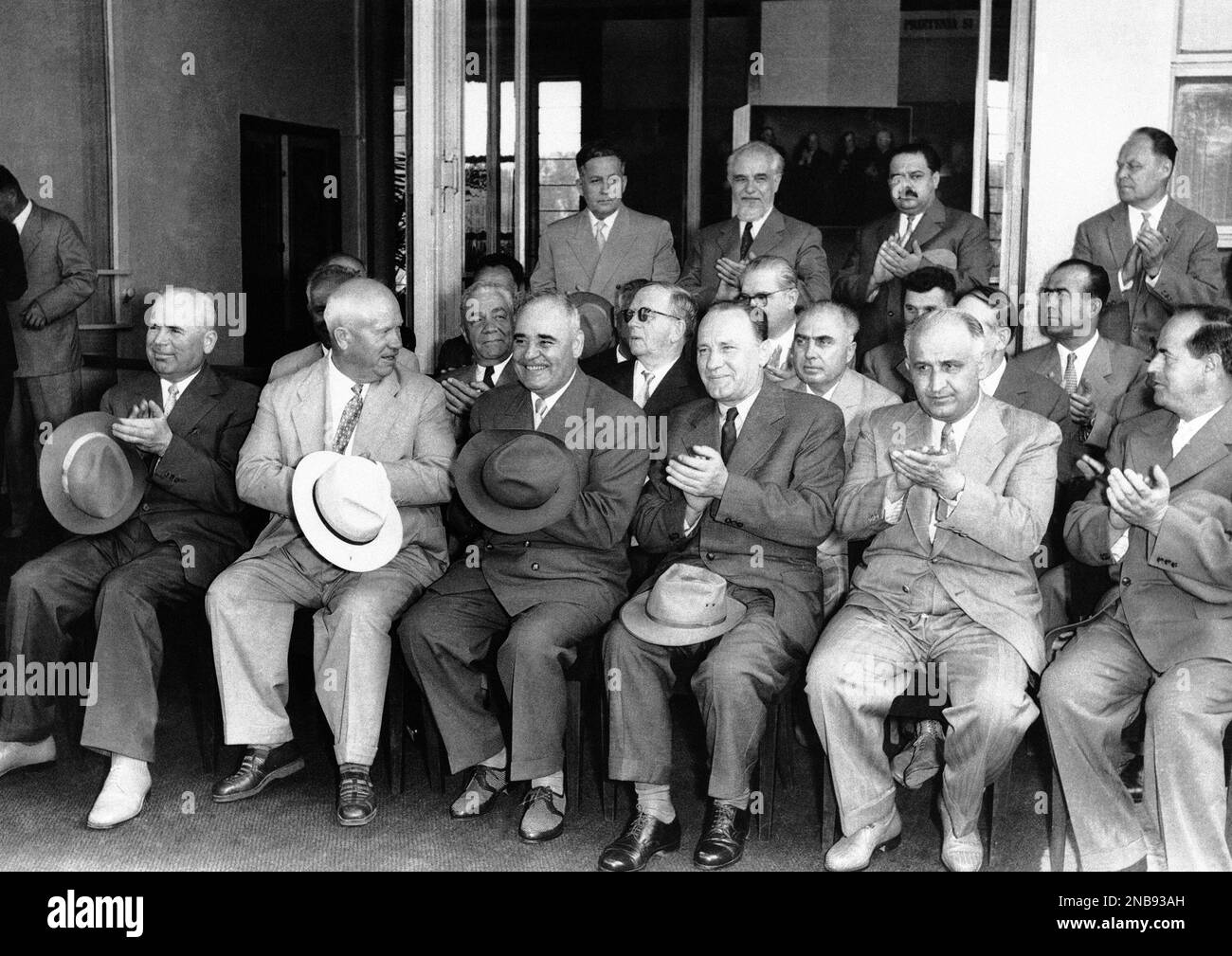 Soviet Premier Nikita Khrushchev poses with Romanian leaders and other ...