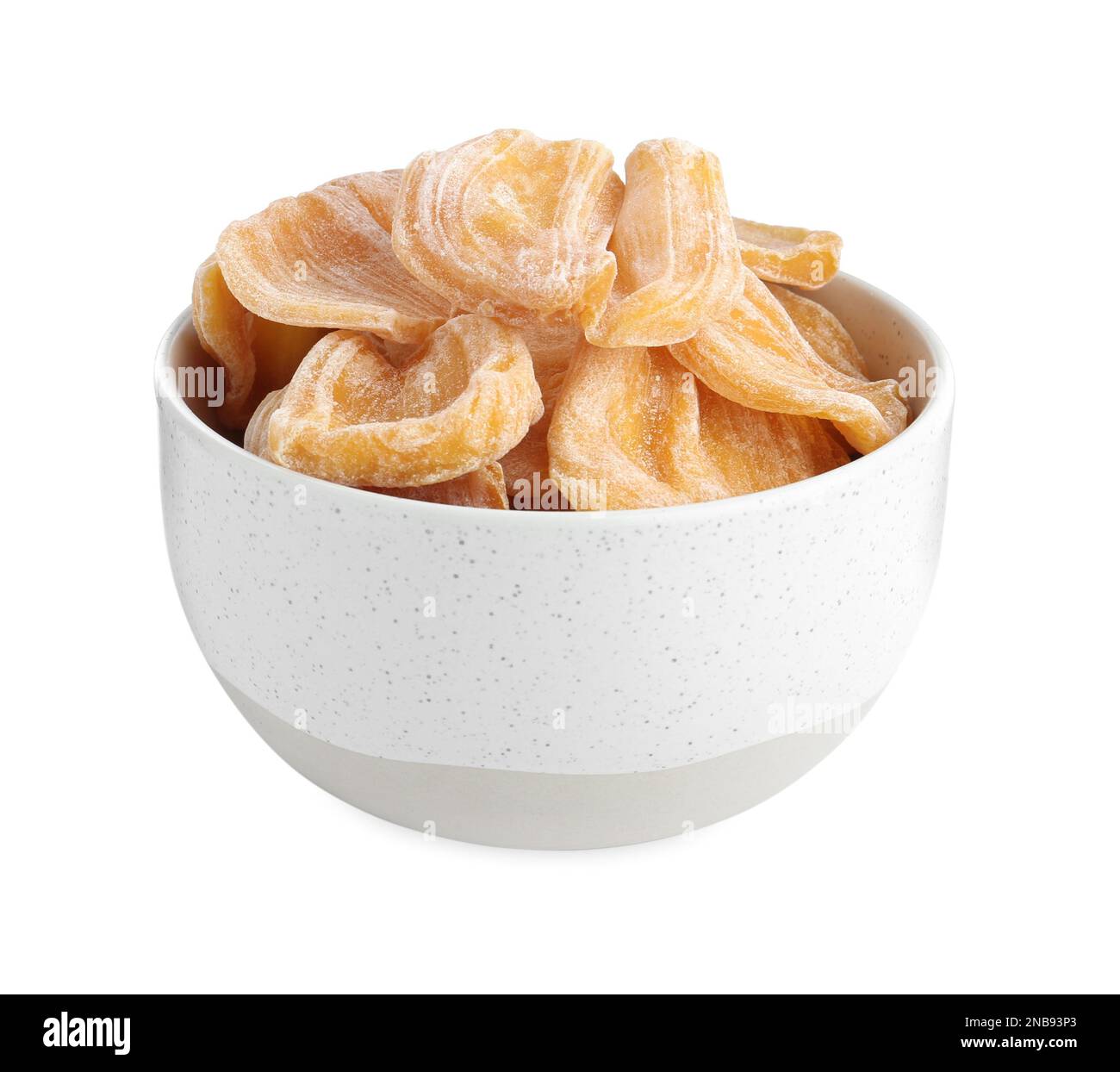 Delicious dried jackfruit slices in bowl isolated on white Stock Photo ...
