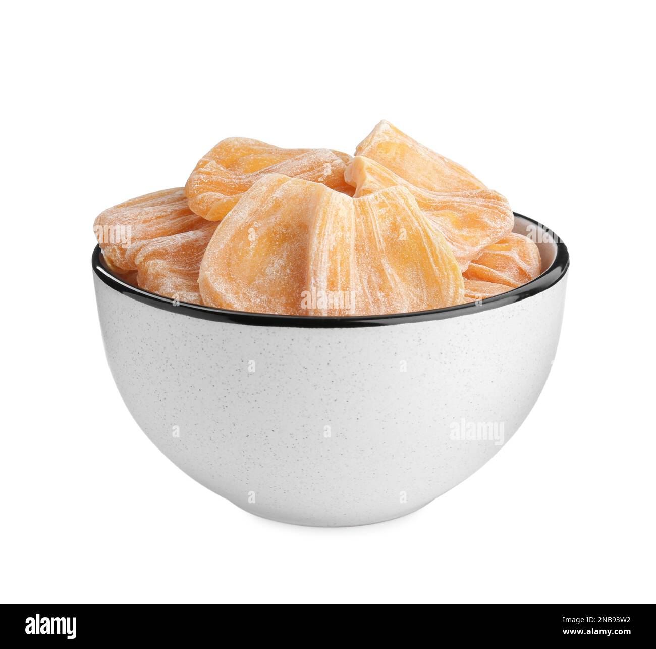 Delicious dried jackfruit slices in bowl isolated on white Stock Photo ...