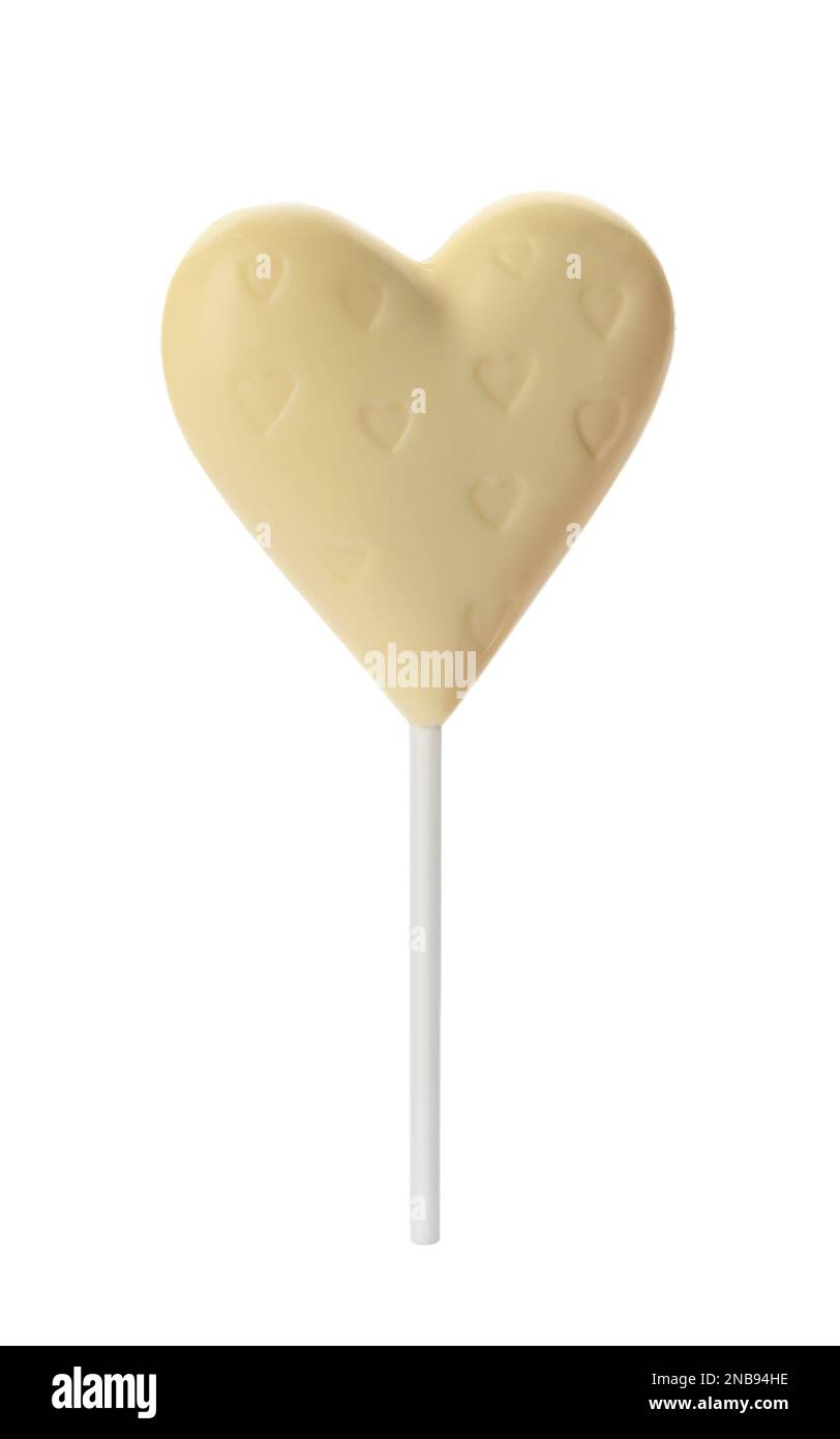 Heart shaped lollipop made of chocolate isolated on white Stock Photo ...