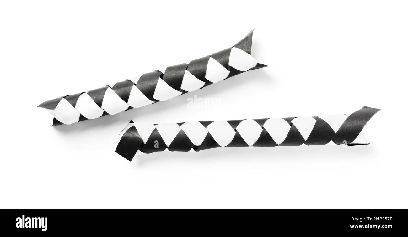 Chinese finger traps isolated on white, top view Stock Photo - Alamy