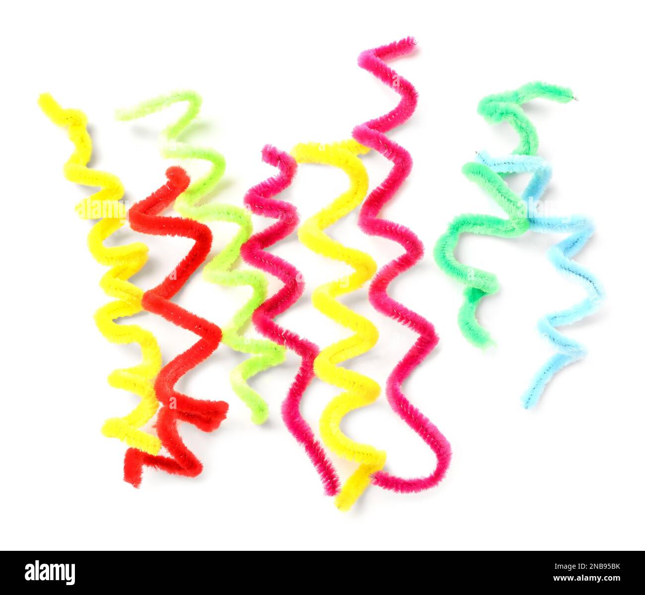 Colorful fluffy wires on white background, top view Stock Photo - Alamy